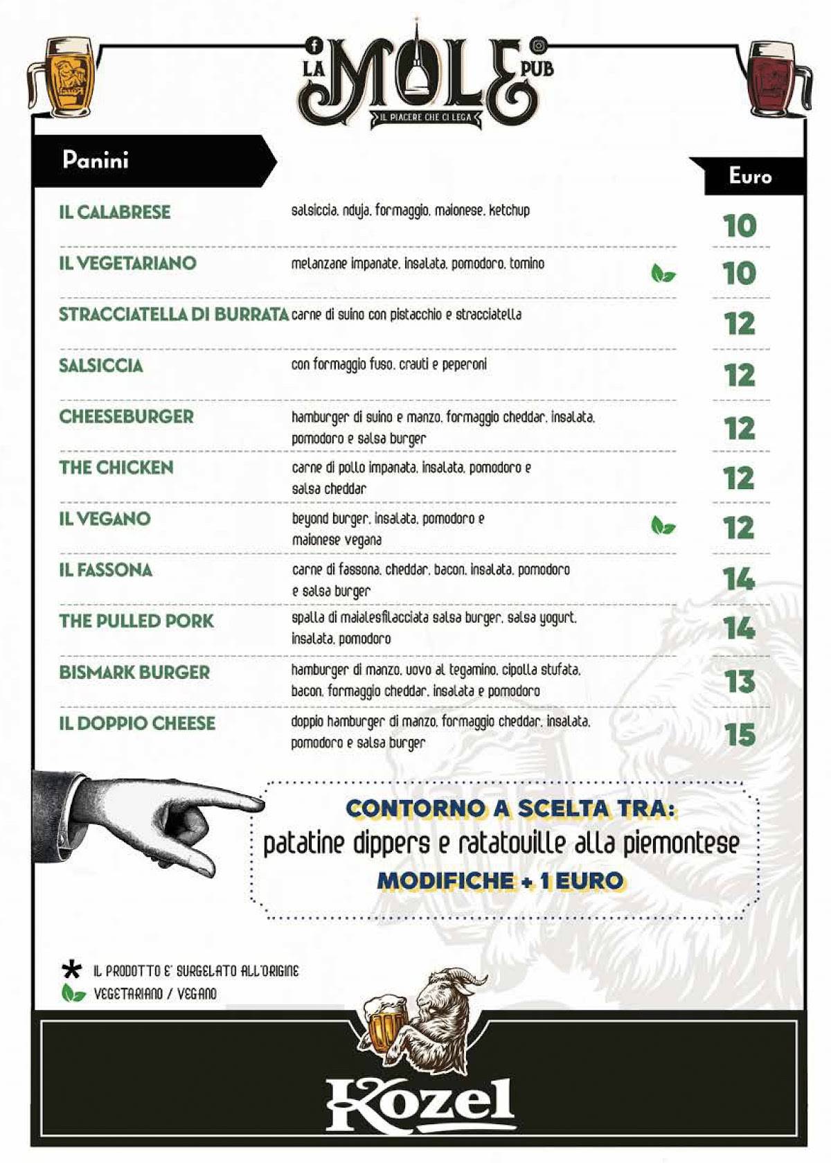 Menu da La Mole Pub, Torino