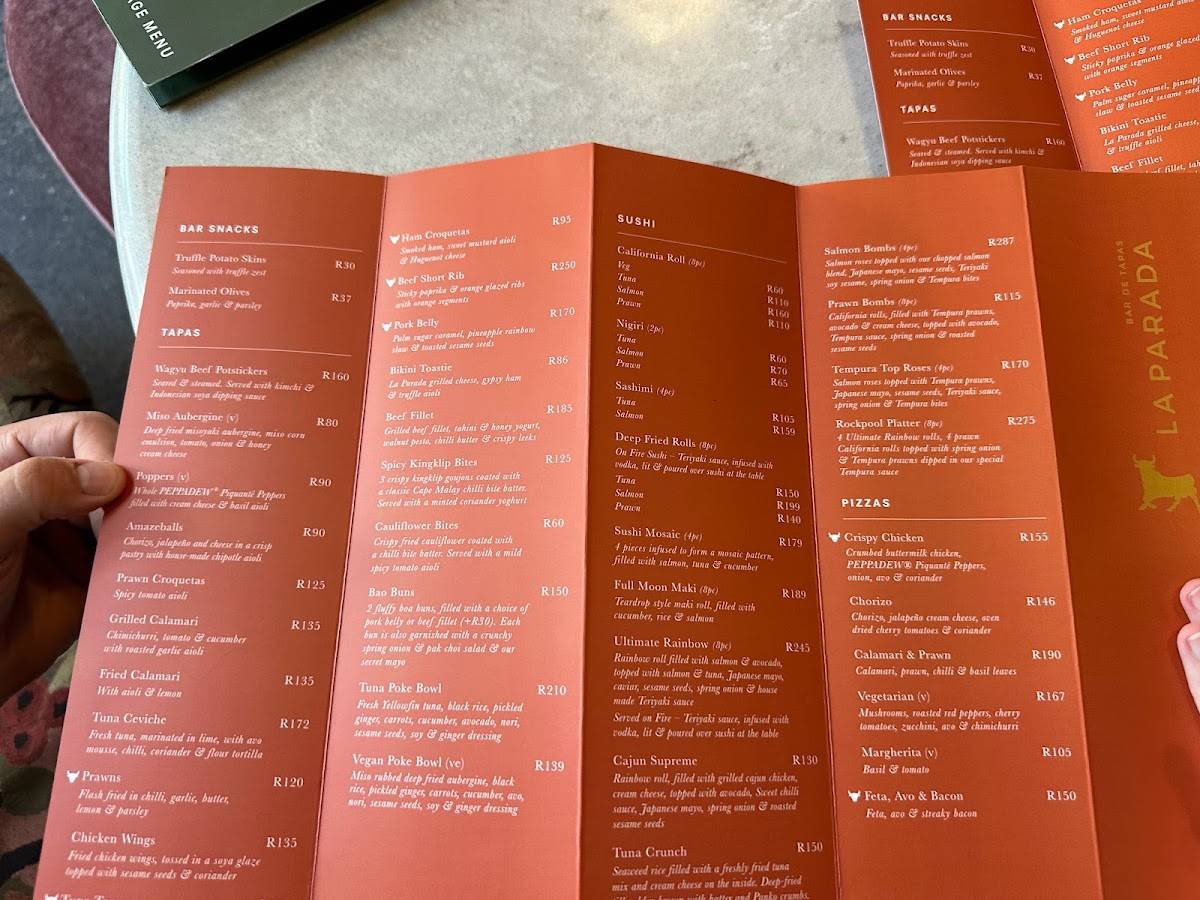 Menu at La Parada Menlyn Maine restaurant, Pretoria