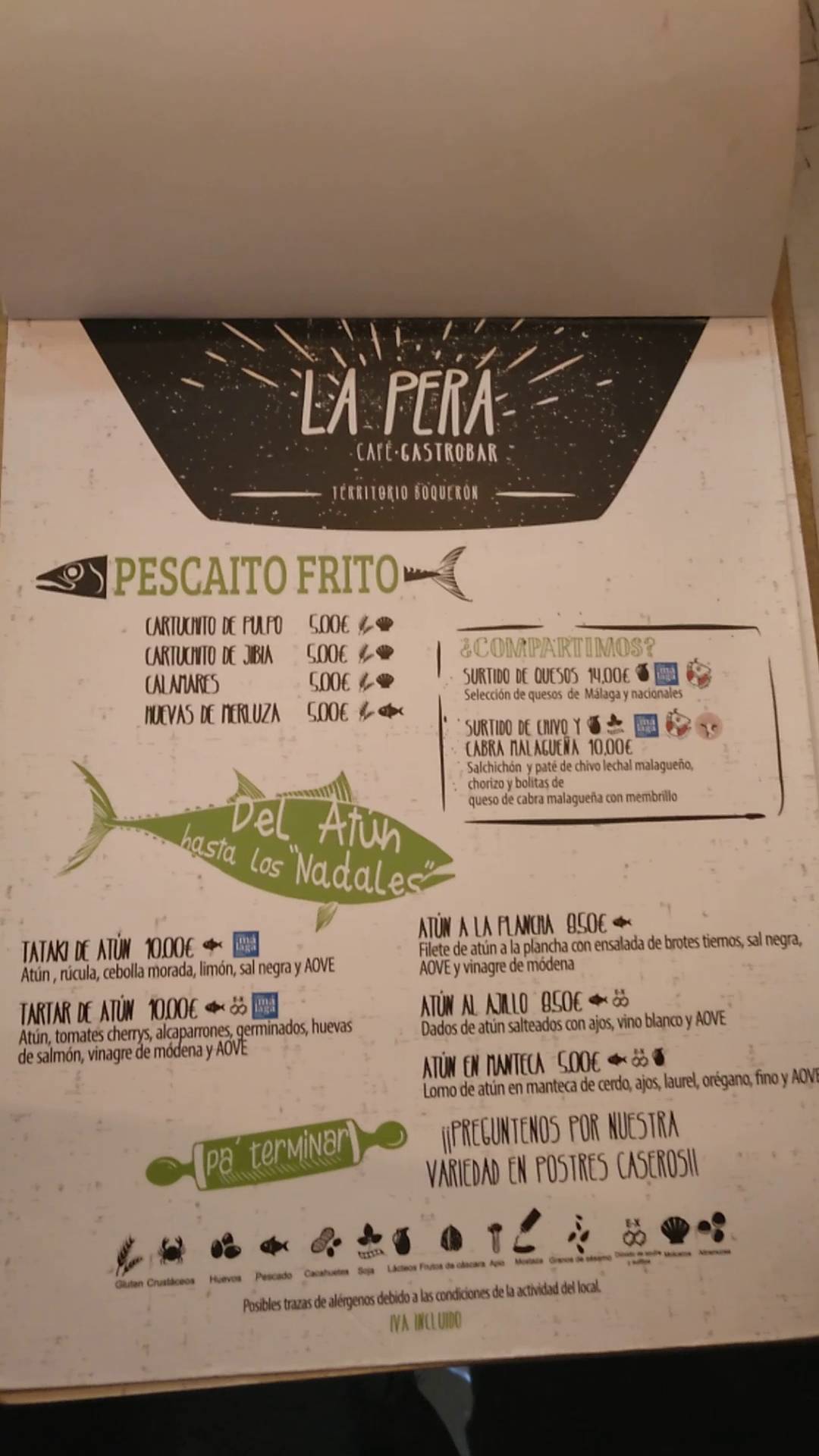 Carta de La Pera Café Gastrobar, Málaga