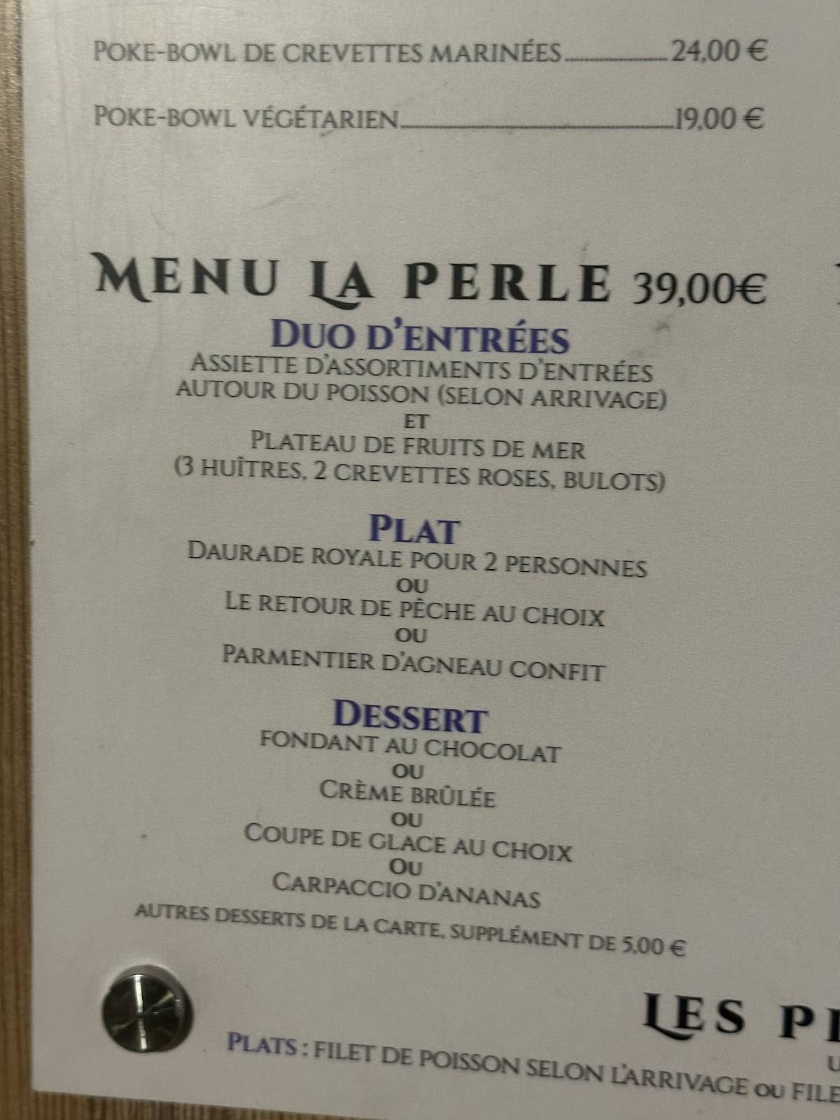 Menu au La Perle restaurant, Cannes