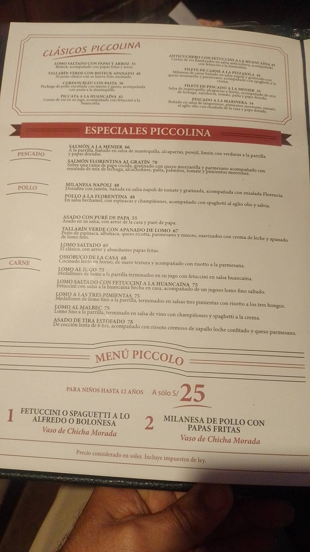 Carta del restaurante La Piccolina Salguero, Santiago del Surco, Simón ...