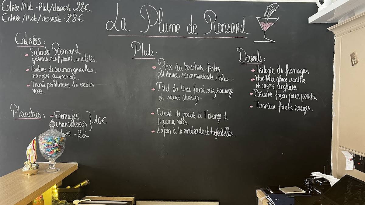 Menu at La Plume de Ronsard restaurant, Vendôme