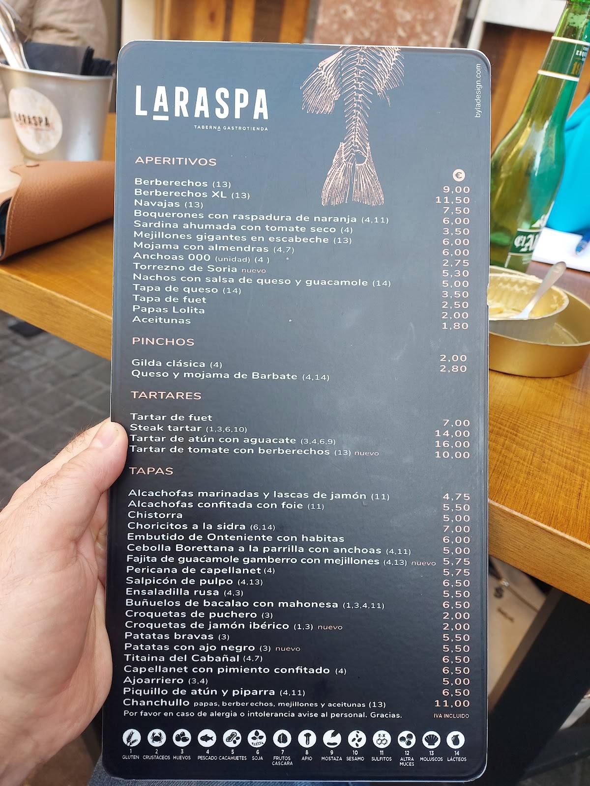 Carta del restaurante La RASPA / Taberna Gastrotienda, Valencia, C/ del ...