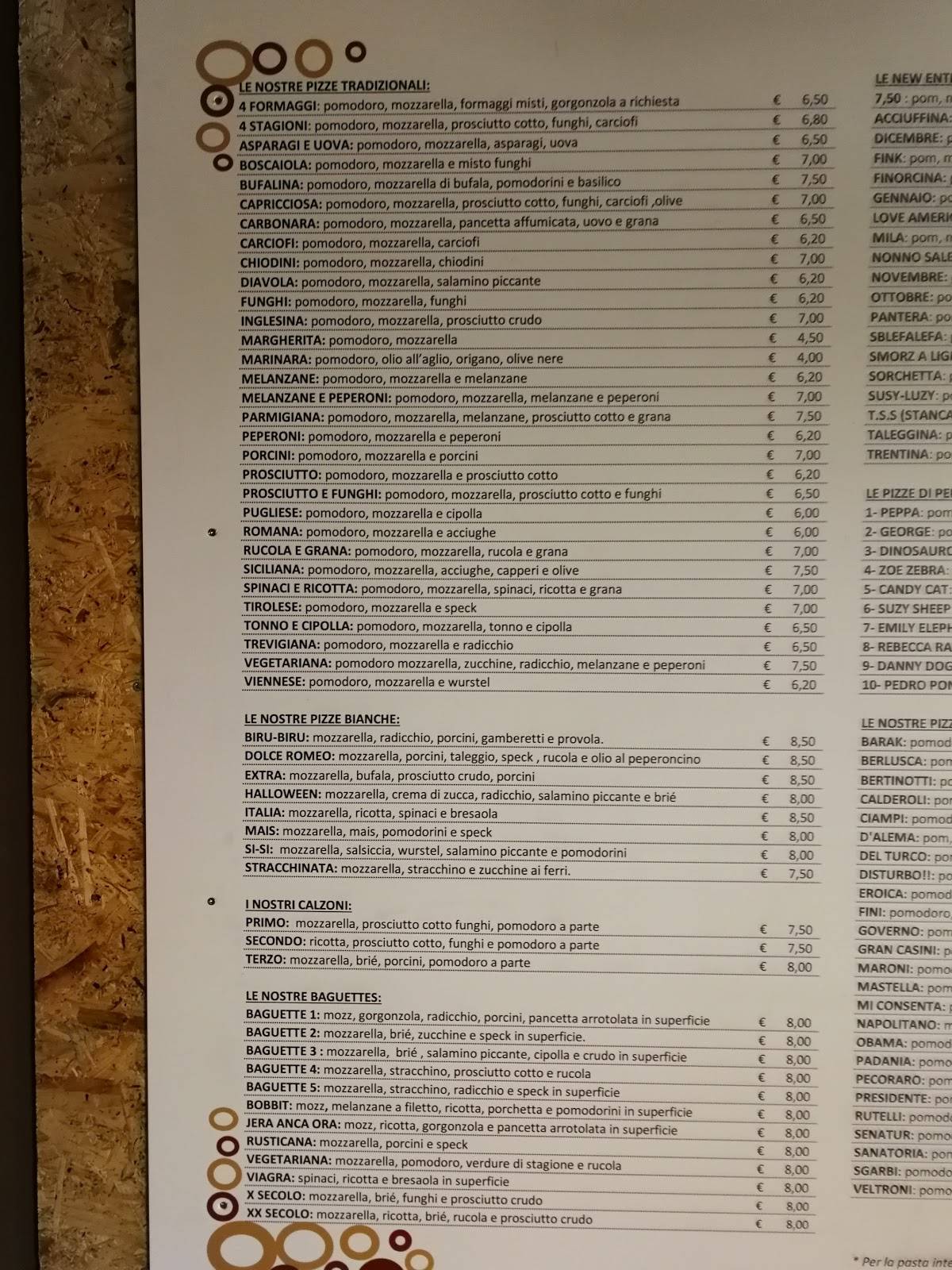 Menu da La Rustica ristorante, Montemerlo