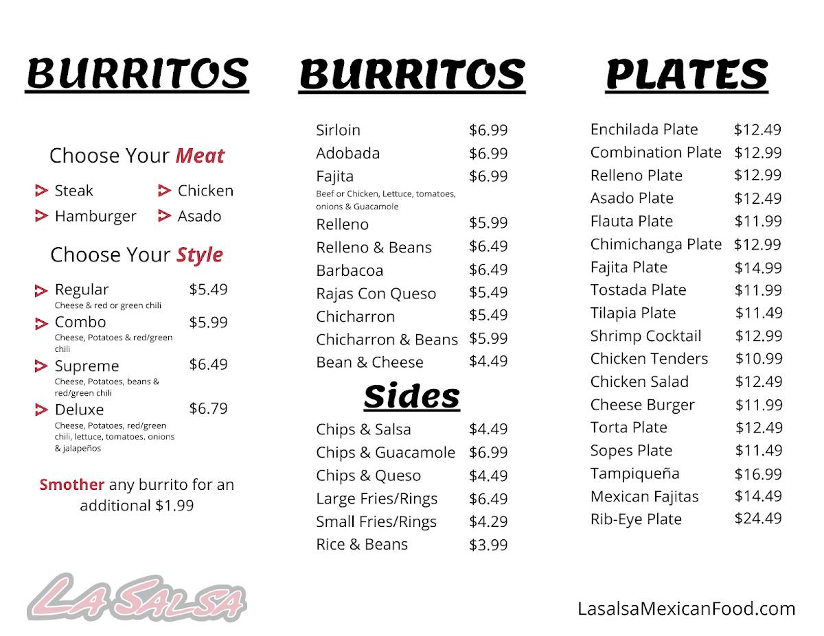 Menu at La Salsa Kitchen restaurant, Ruidoso