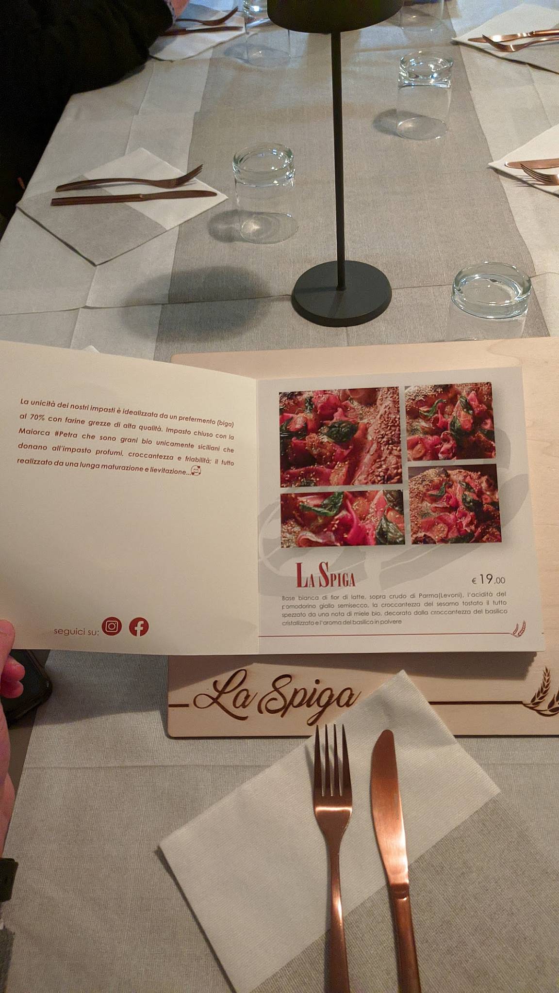 Menu da La Spiga ristorante, Ispica