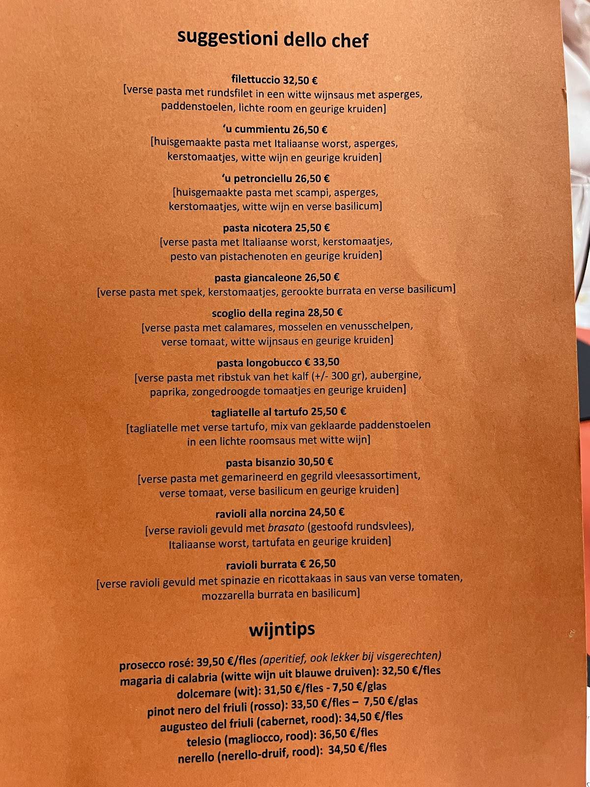 Speisekarte von La Stanza restaurant, Löwen, Mechelsestraat 106