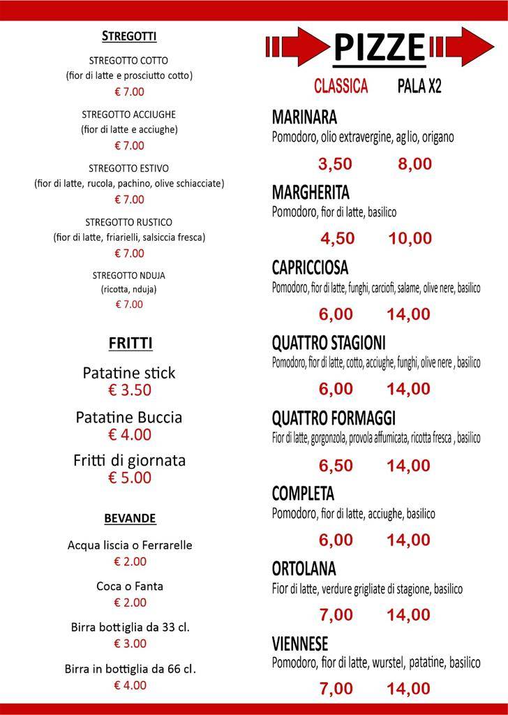 Menu da La Strega ristorante, Cosenza