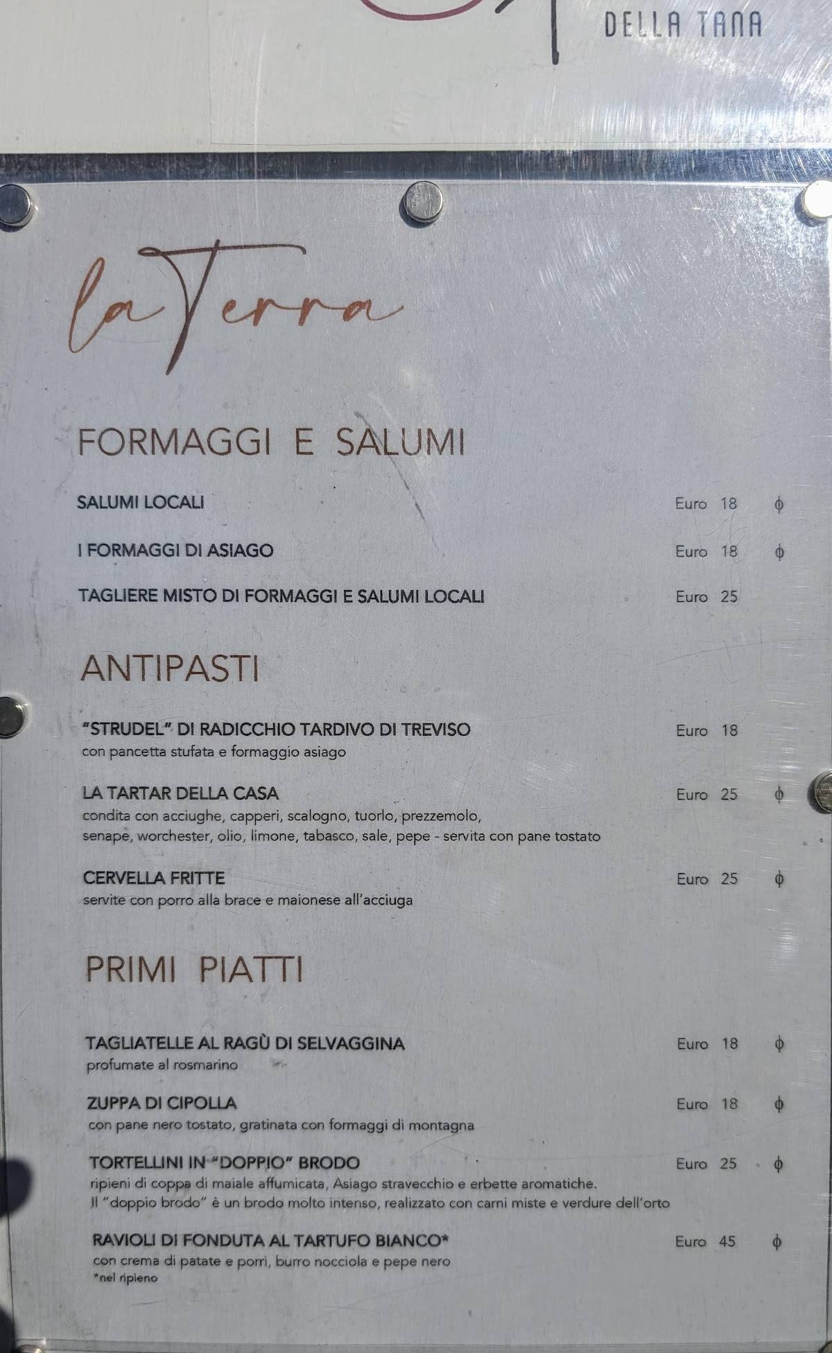 Menu da Ristorante La Tana Gourmet, Asiago, Via Kaberlaba