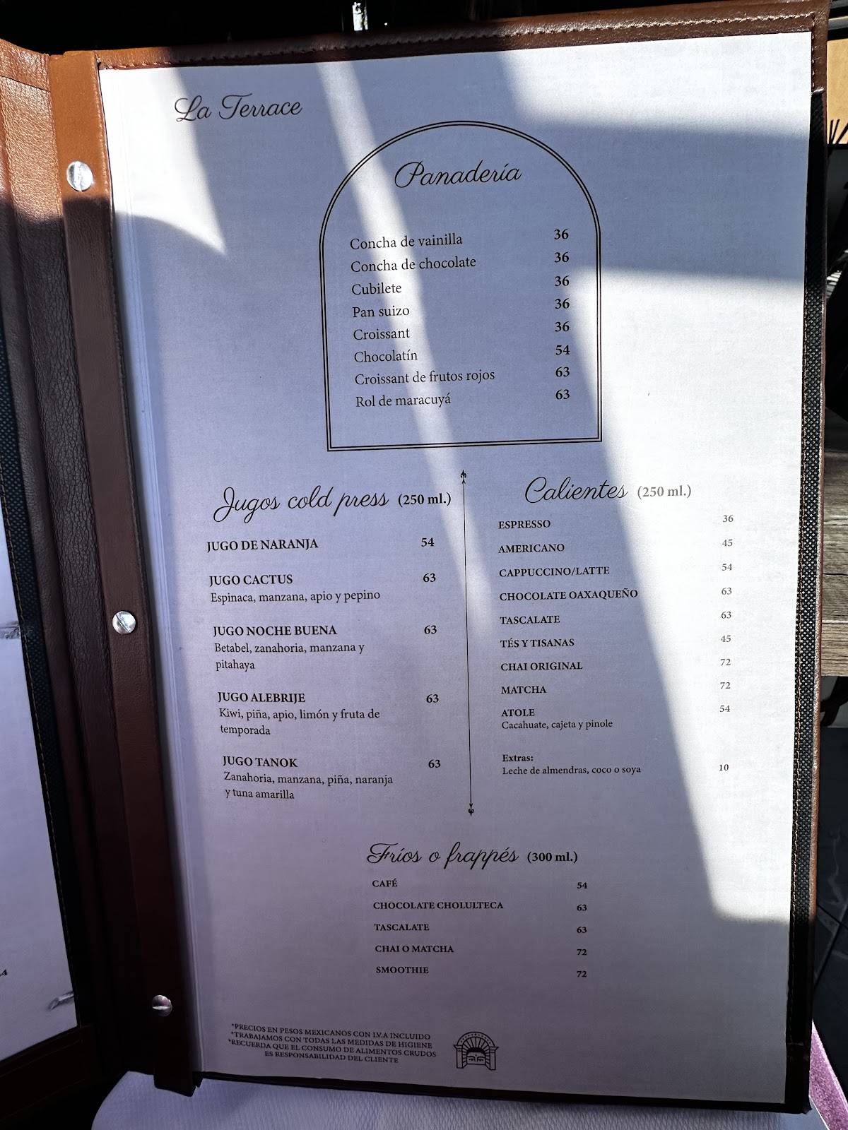 Carta del restaurante La Terrace by Canton, Cholula del Rivadabia