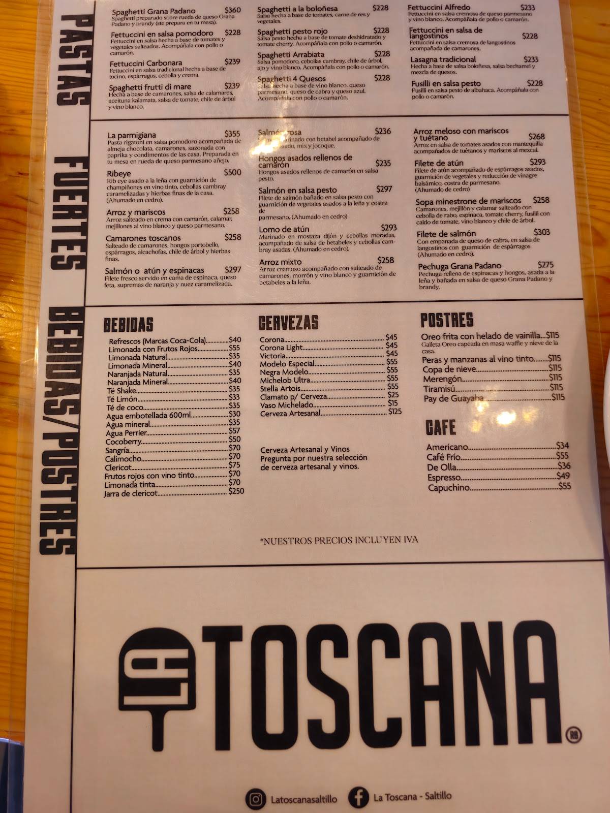 Carta del restaurante La Toscana, Saltillo, Blvd. Jesús Valdez Sánchez ...