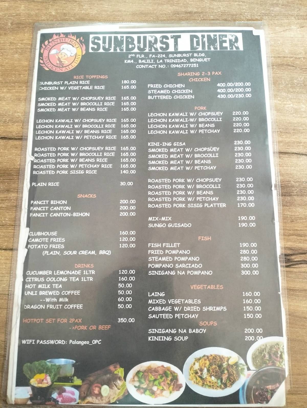 Menu at Sunburst Restaurant, La Trinidad