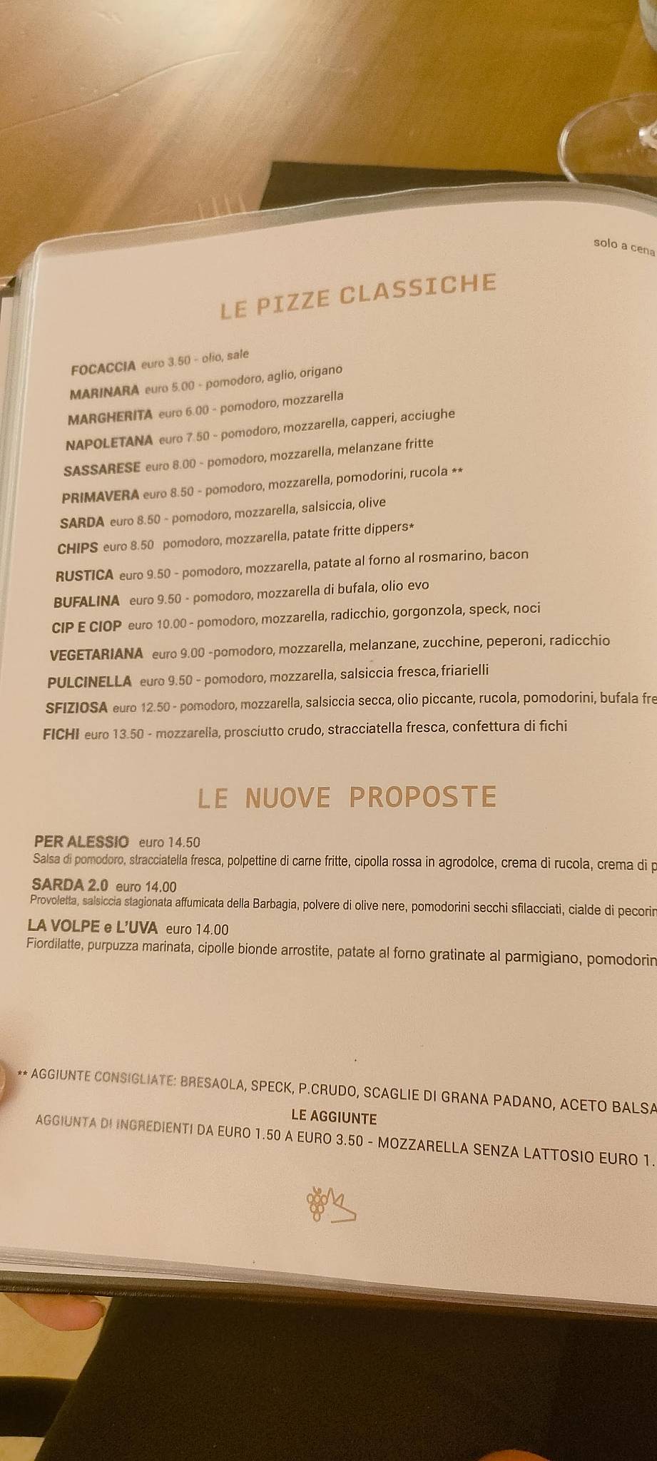 Menu da La Volpe e L'Uva ristorante, Sassari