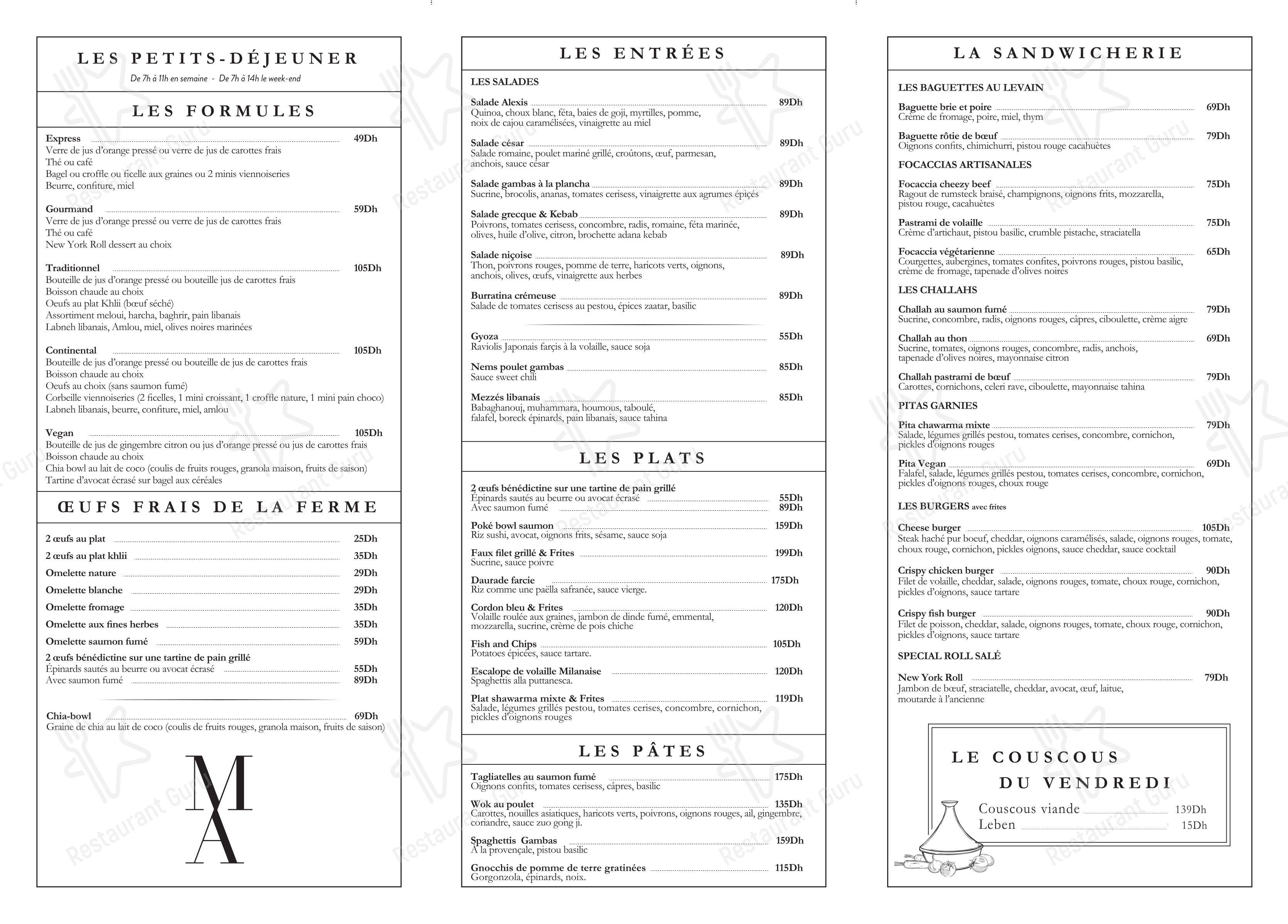 Menu at La terrasse -1951- Maison Alexis restaurant, Casablanca ...