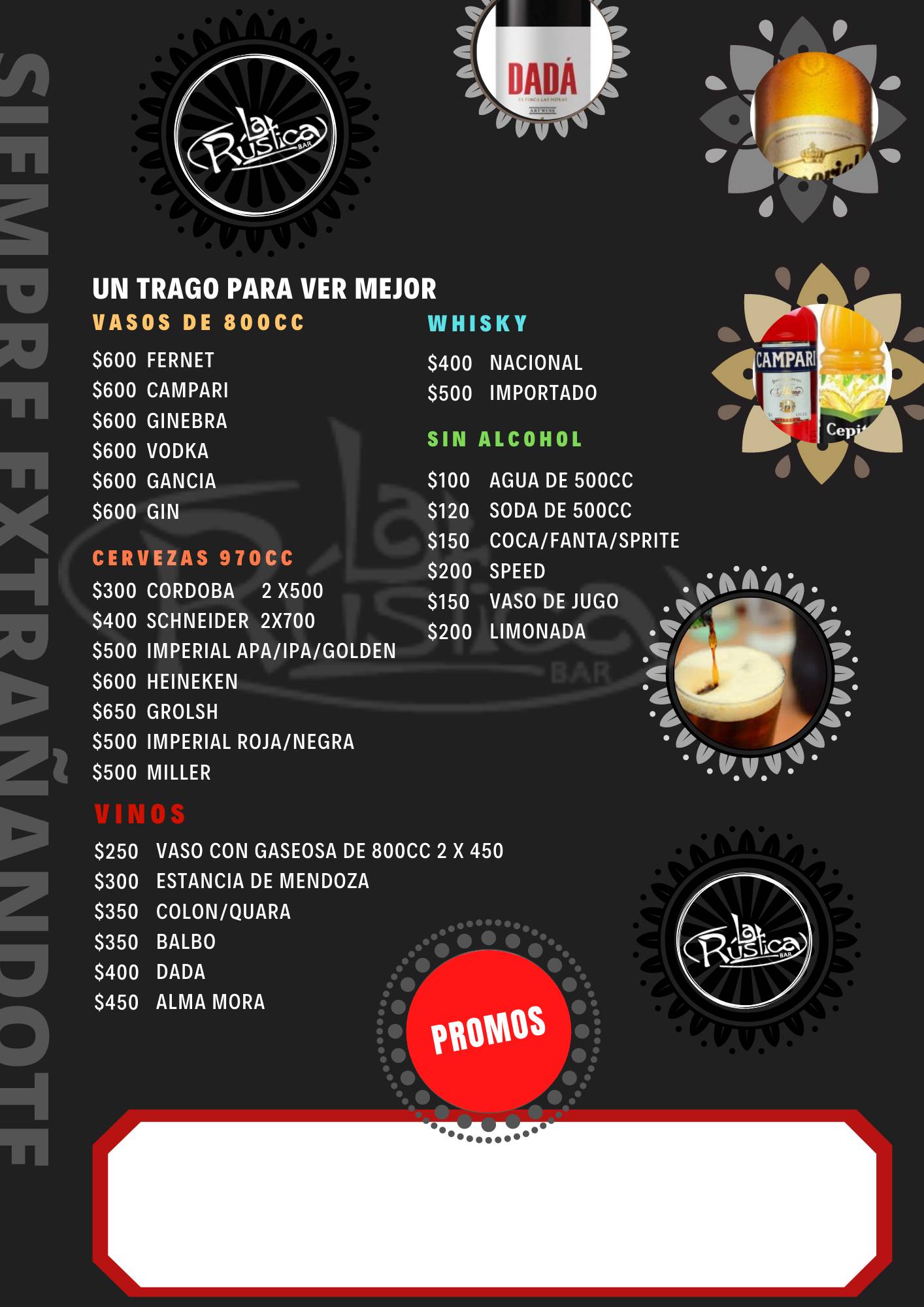 Carta del pub y bar La Rústica, Córdoba, X5000GPA