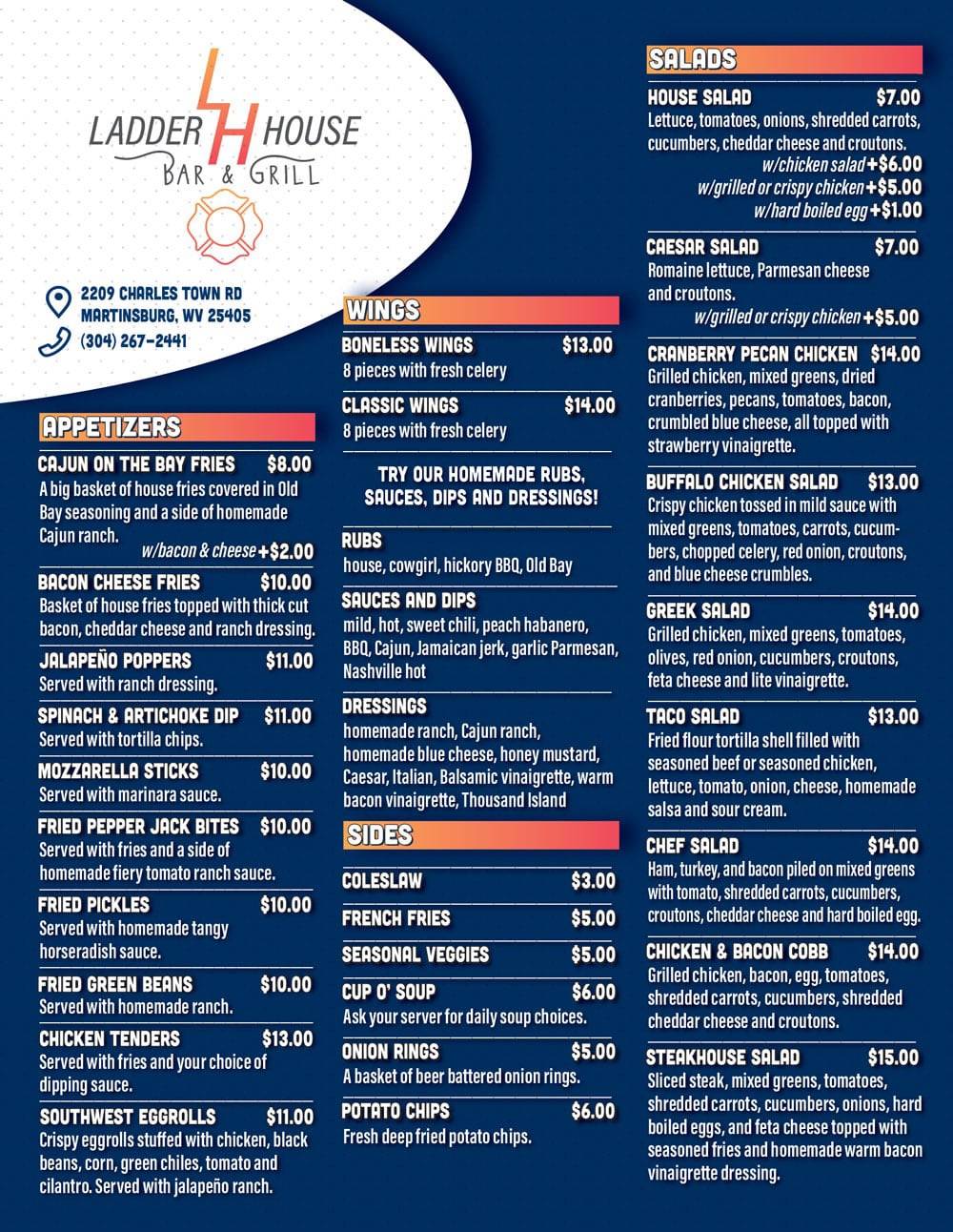Menu at Ladder House Bar & Grill Inc, Martinsburg
