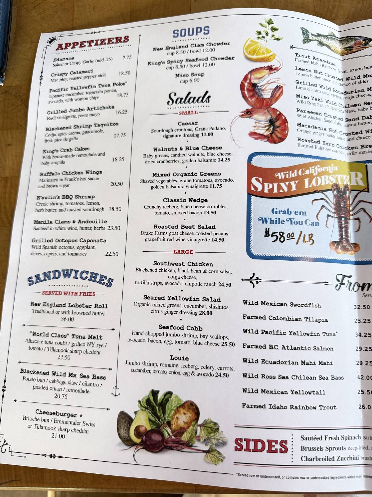 Menu at King's Fish House restaurant, Laguna Hills