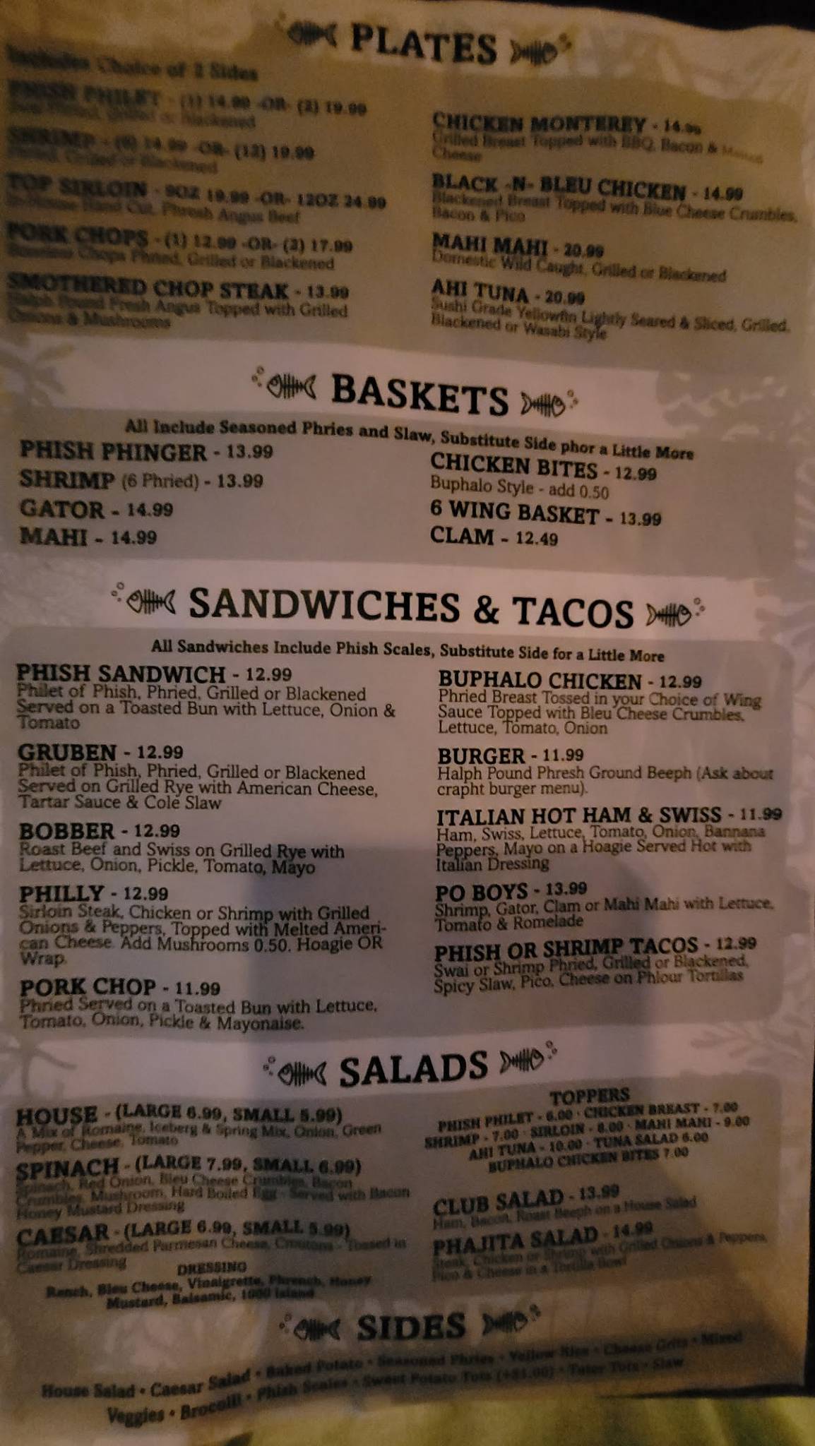 Menu at Phish Tales pub & bar, Lake City, SW Main Blvd #170