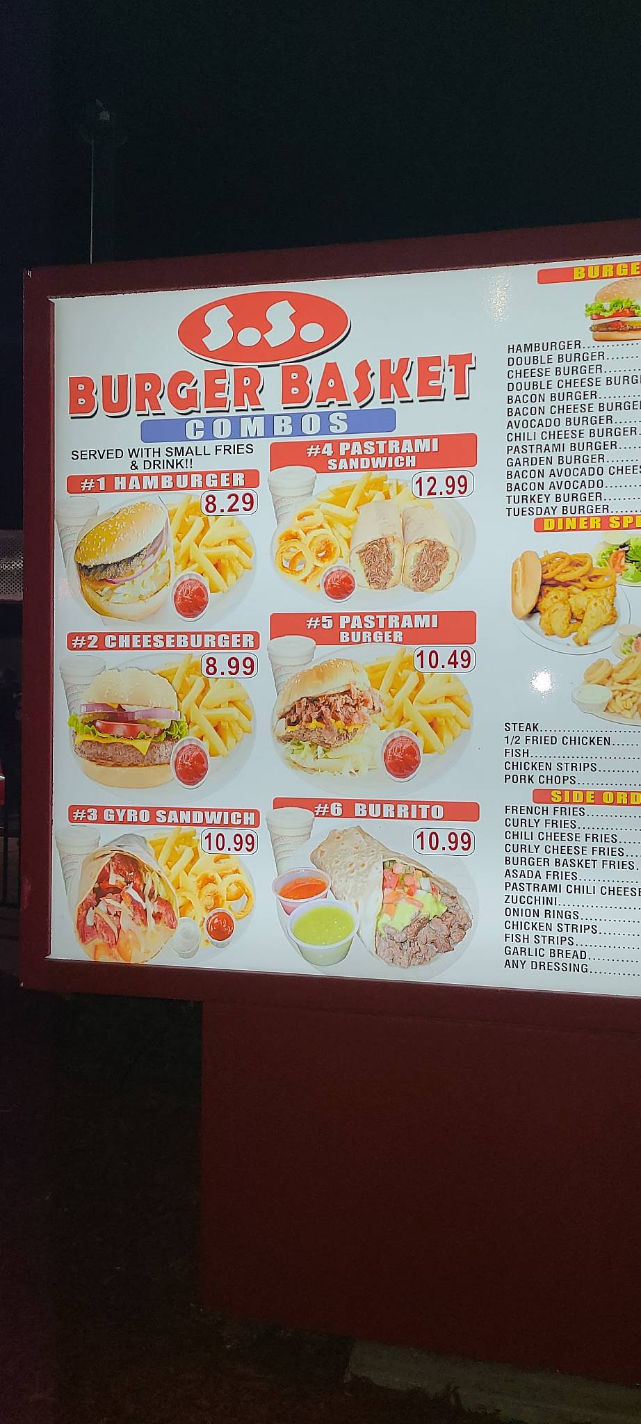 Menu at S S Burger Basket restaurant, Lake Elsinore