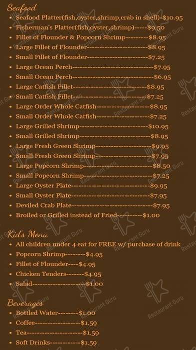 Menu at Lake Todd Fish Camp restaurant, Concord