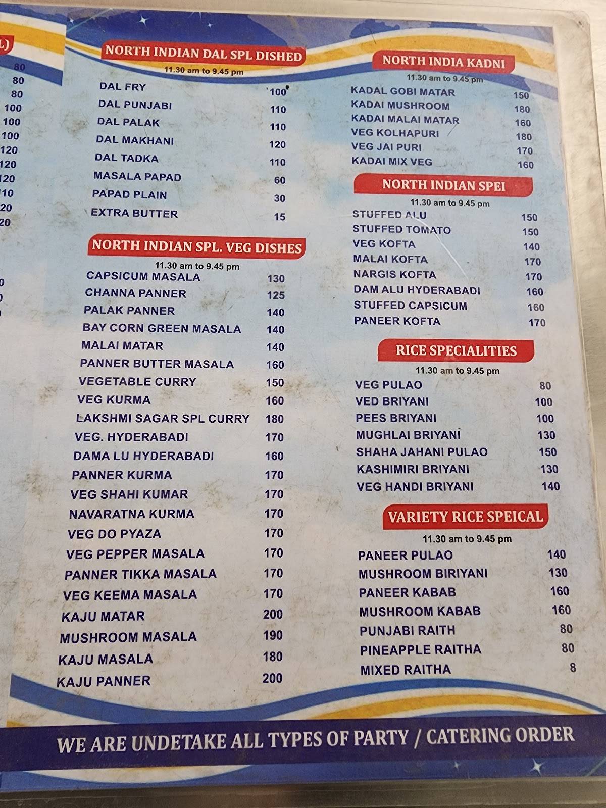 Menu at Lakshmi Sagar, Bengaluru, WHH7+QFH