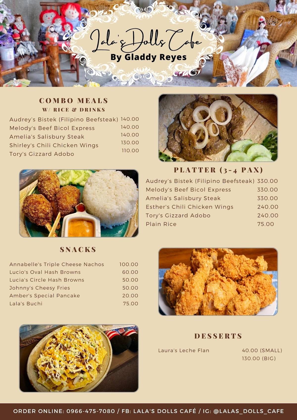 Carta de Lala's Dolls Café, Malaybalay