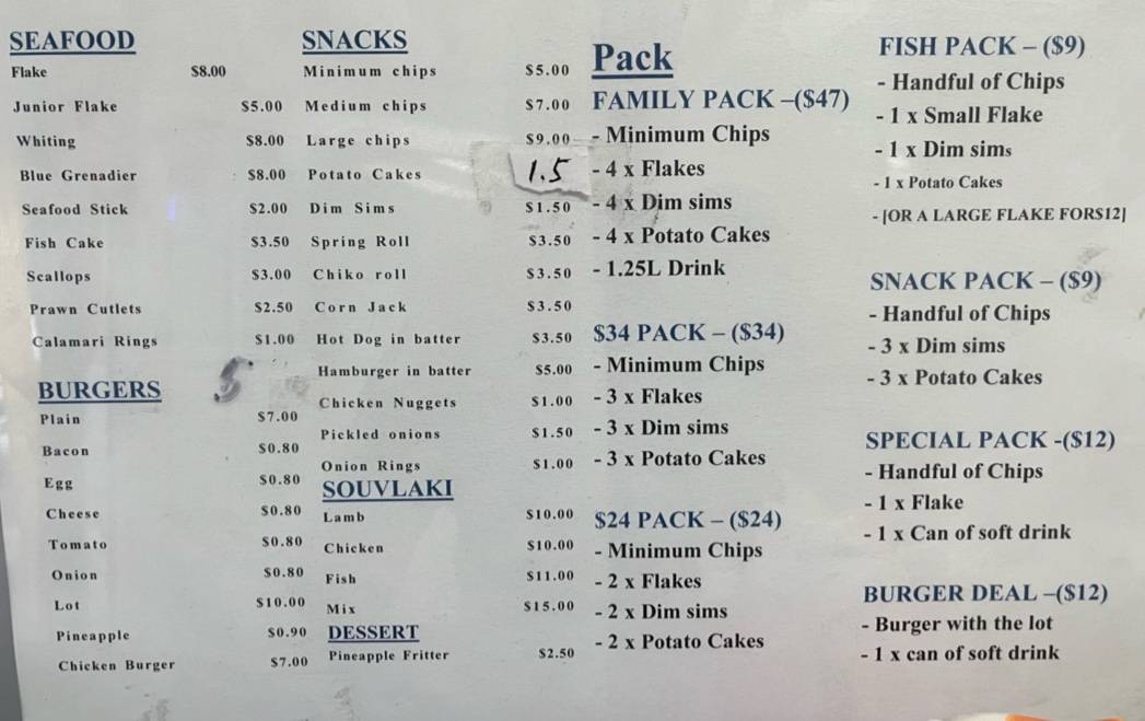 Menu at Lalor Plaza Fish & Chips fast food, Lalor