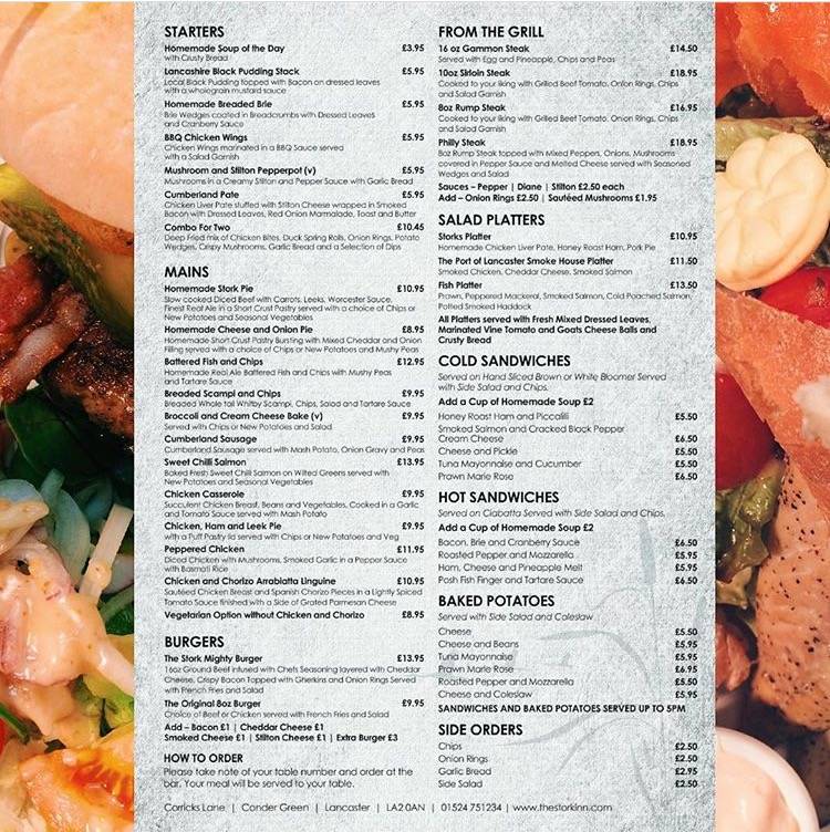 Menu at The Stork Hotel pub & bar, Lancaster