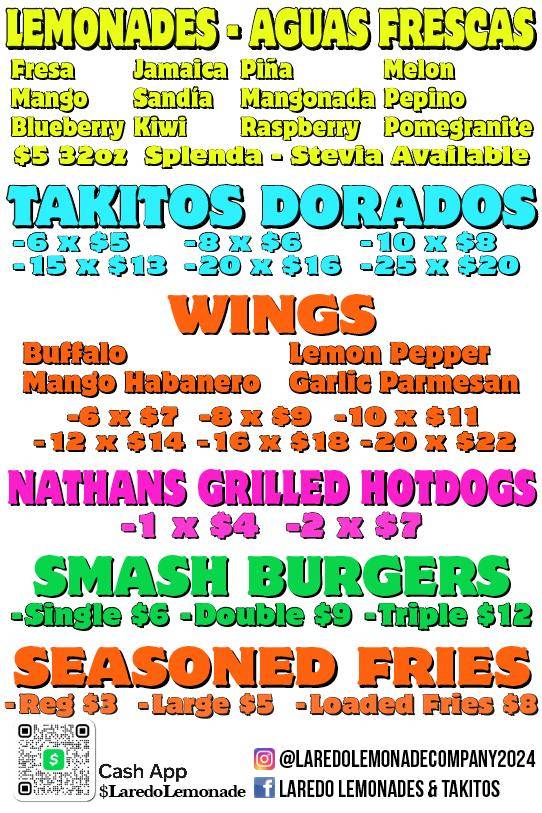 Menu at Laredo Lemonade Company restaurant, Laredo