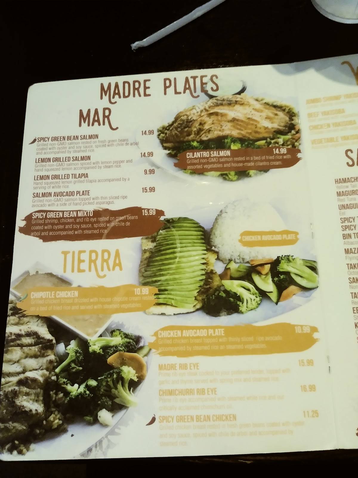 Menu at Sushi Madre restaurant, Laredo, Bob Bullock Loop