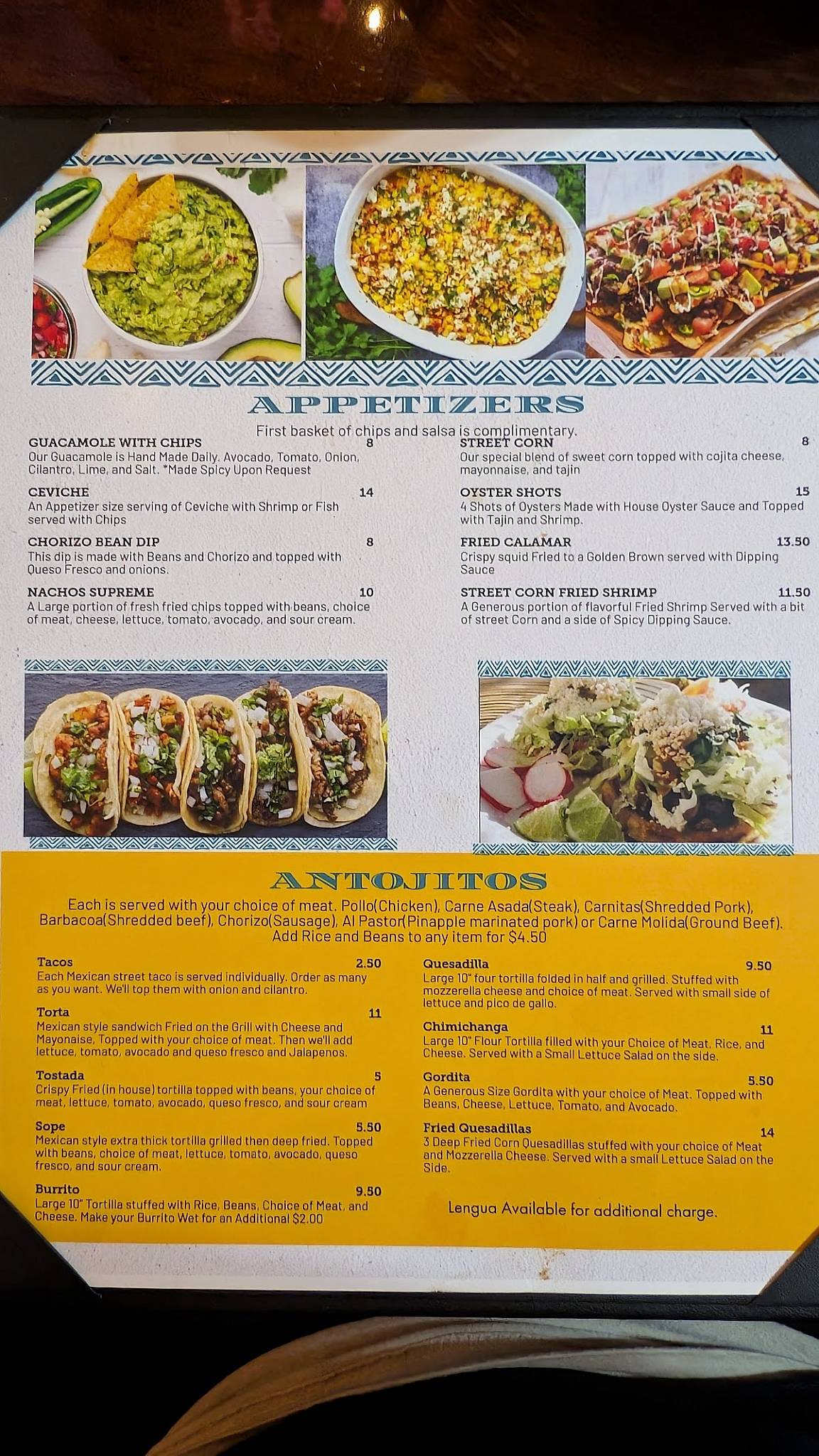 Carta de Las Comadres Restaurante Mexicano y Marisqueria, Lake Alfred