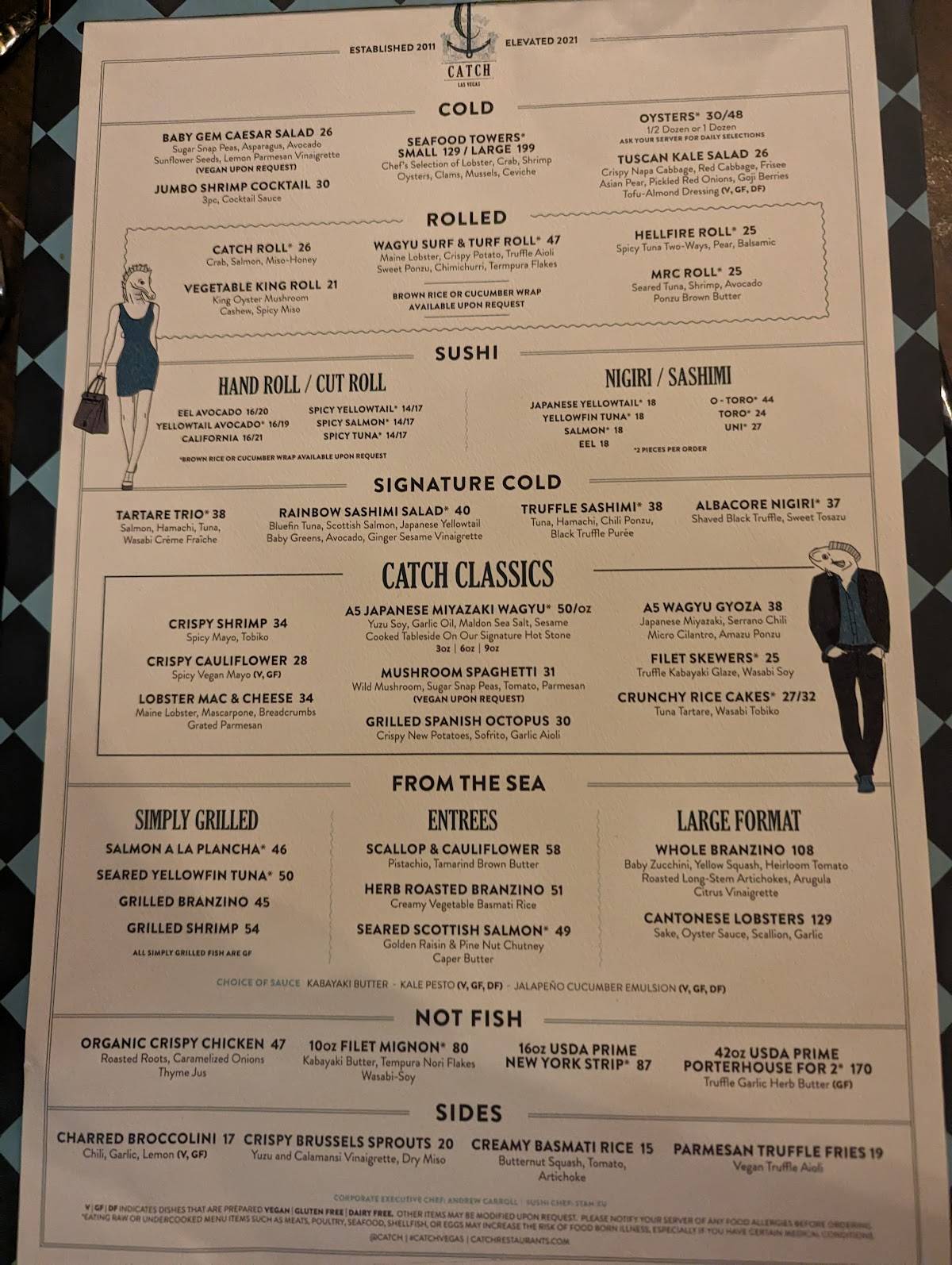 Menu at CATCH restaurant, Las Vegas