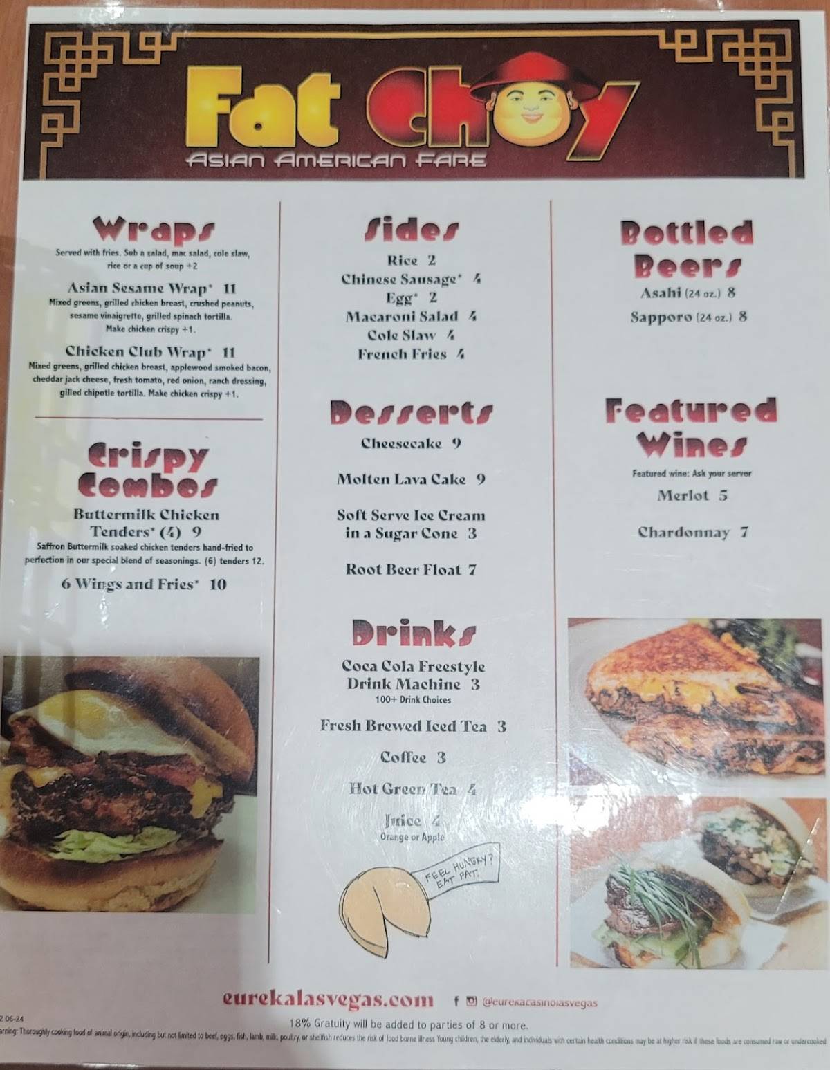 Menu at Fat Choy Restaurant, Las Vegas