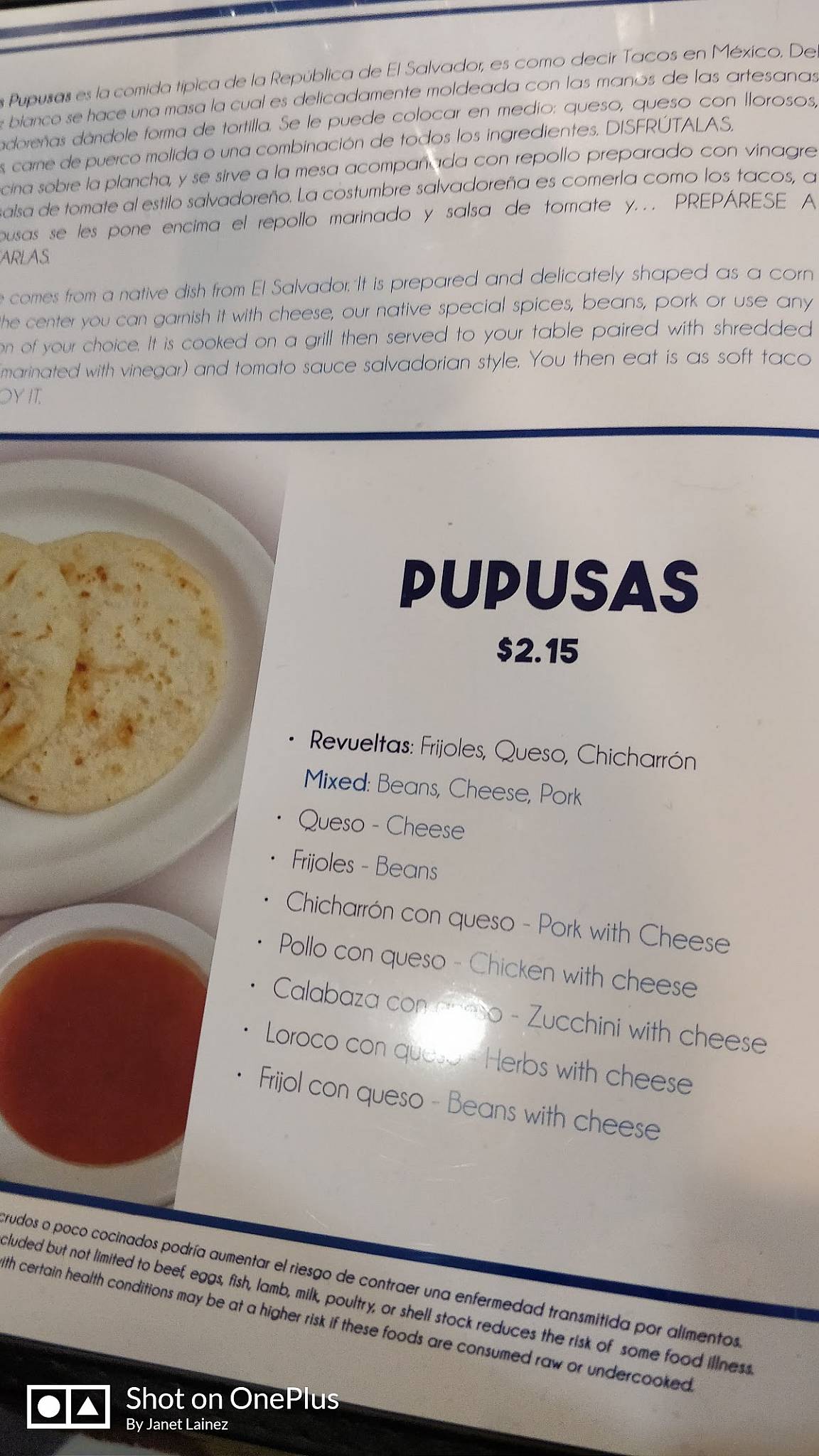 Menu at Las Pupusas Restaurant, Las Vegas, W Cheyenne Ave