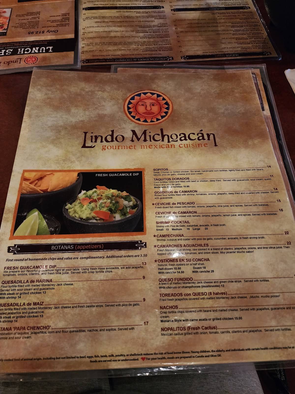Menu at Lindo Michoacan Restaurant, Las Vegas, W Flamingo Rd