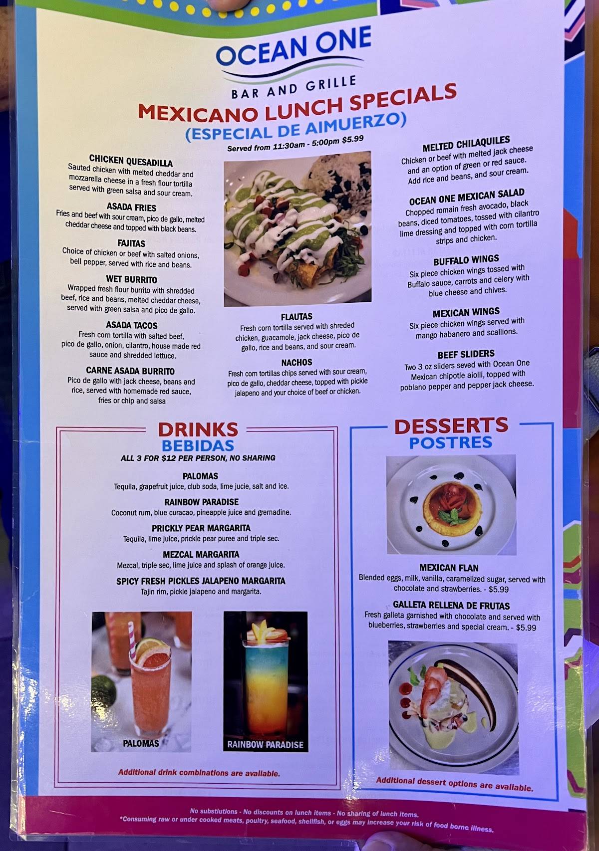 Menu at Ocean One Bar & Grille, Las Vegas
