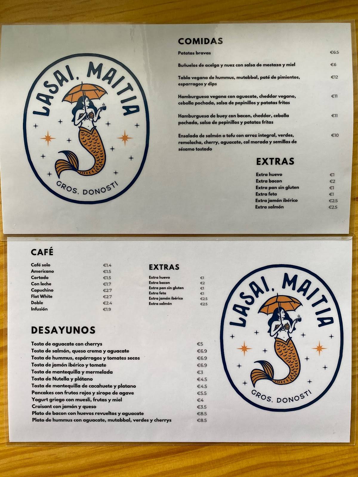 Menu at Lasai, Maitia restaurant, San Sebastián