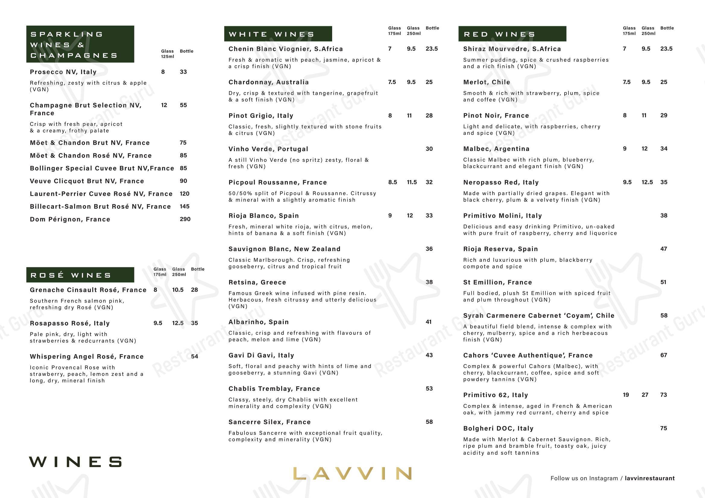 Menu at Lavvin restaurant, Marlow
