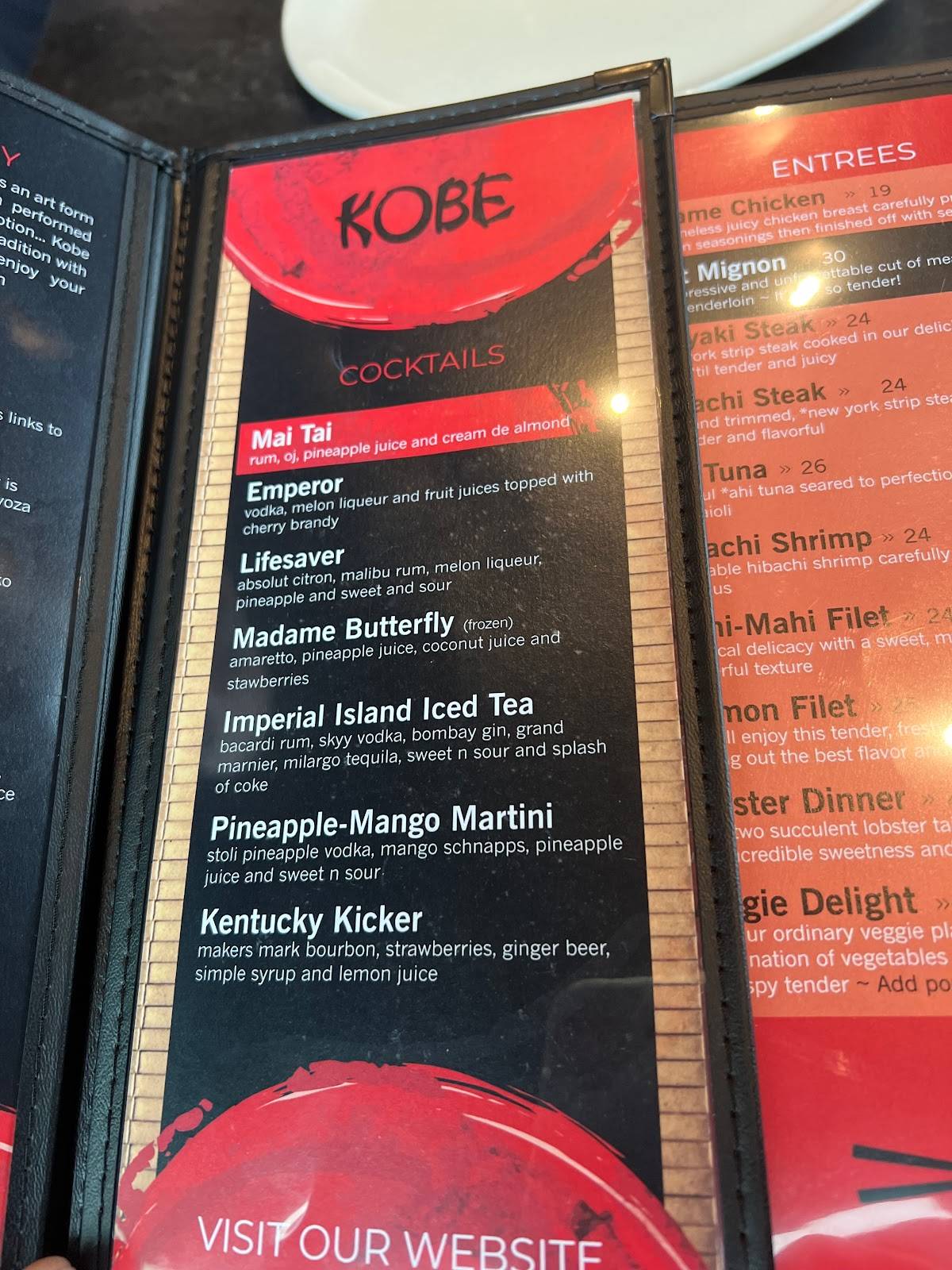 Menu at Kobe Japanese Steakhouse, Lawrence