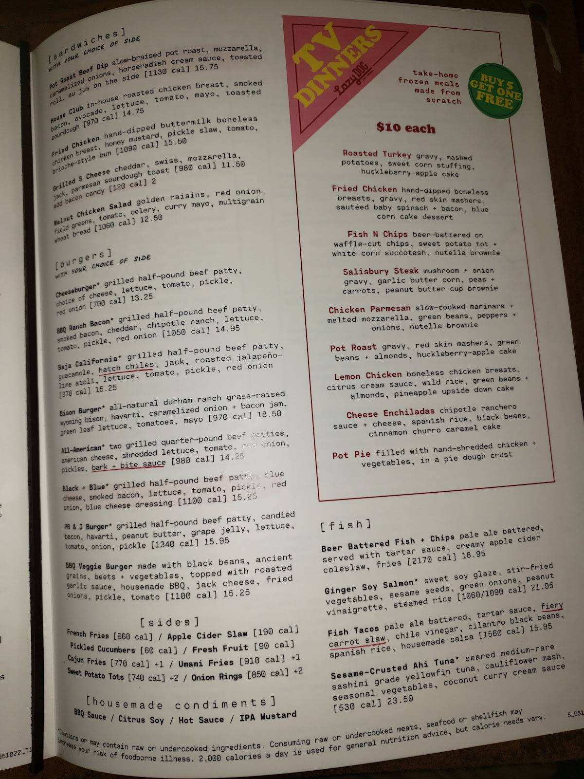 Menu at Lazy Dog Restaurant & Bar, Stafford