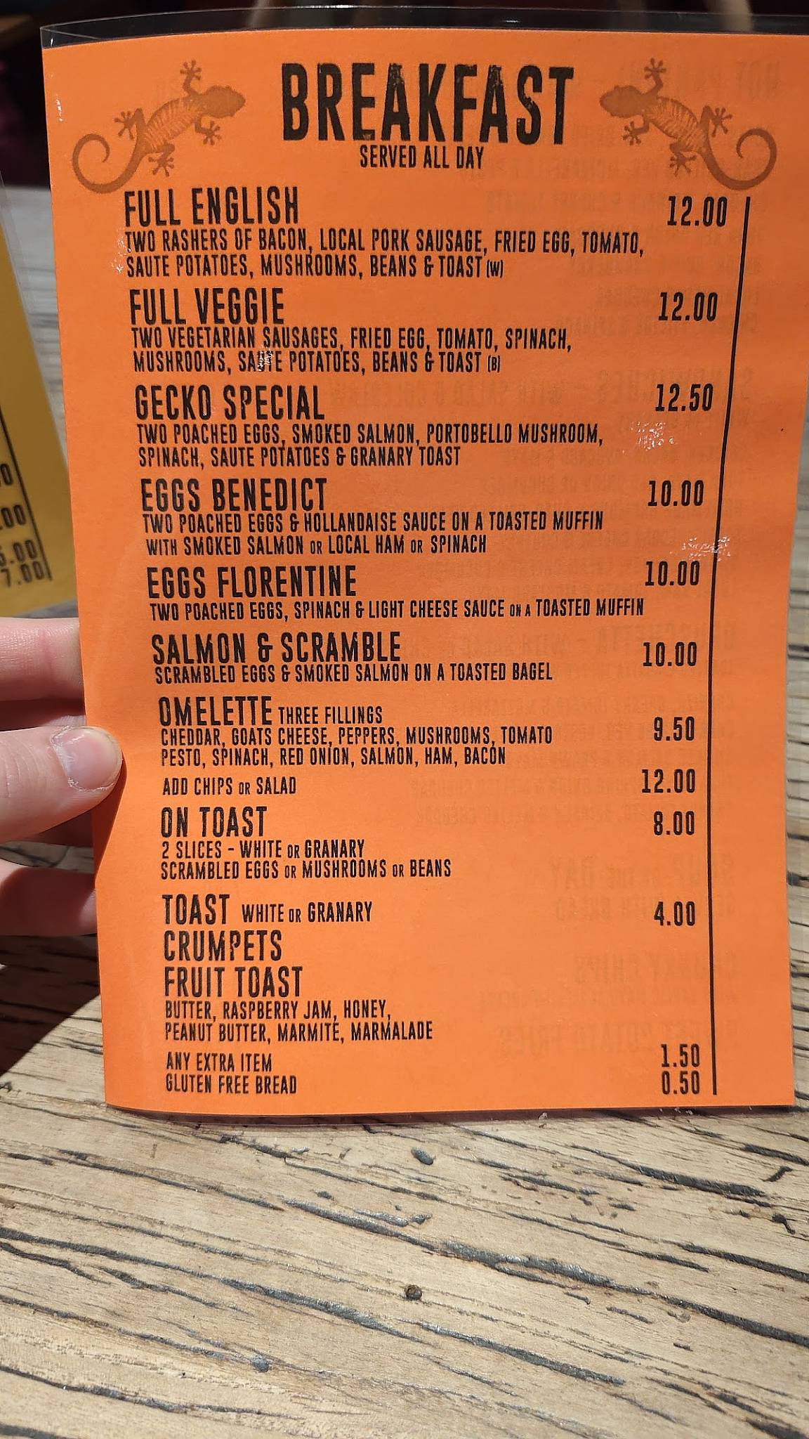 Menu at Lazy Gecko Cafe, Glastonbury