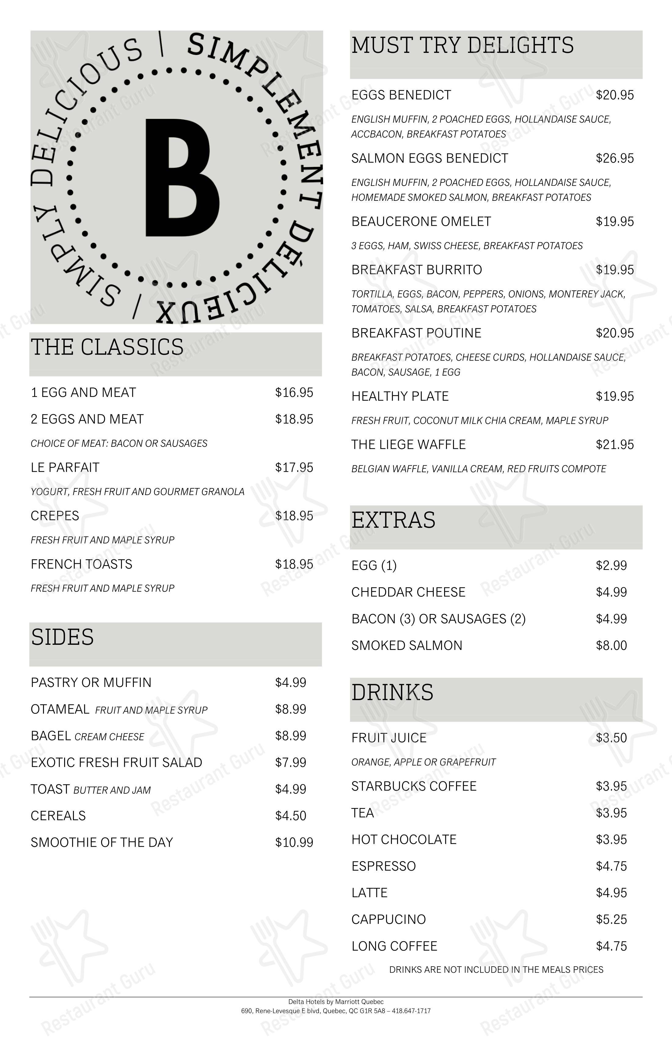 Menu at Le Bistro restaurant, Québec City, 690 Bd René-Lévesque E