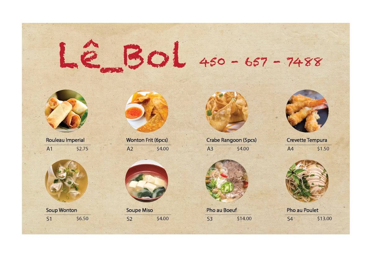 Menu au Lê Bol restaurant, Repentigny
