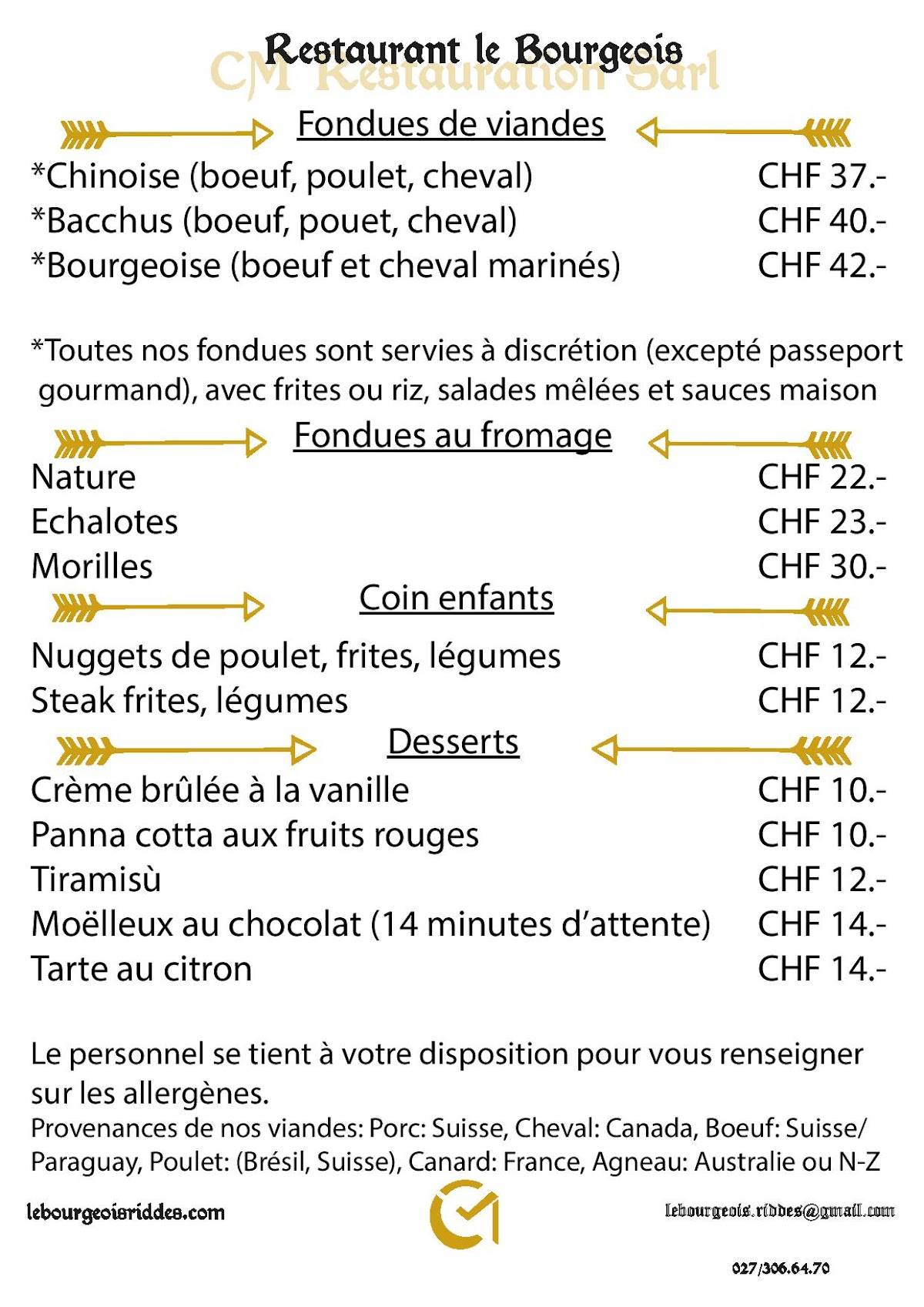 Carta de Le Bourgeois, Riddes