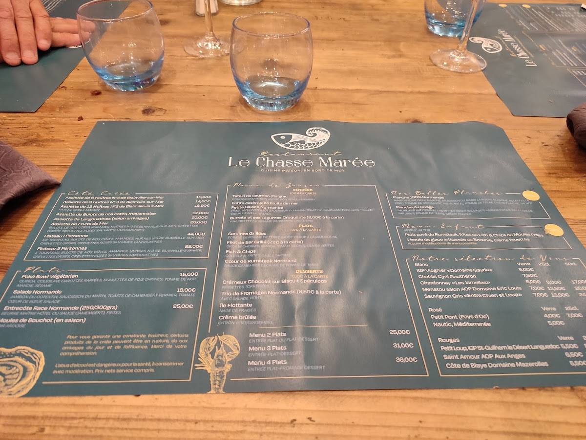 Menu au Le Chasse marée restaurant, Merville-Franceville-Plage