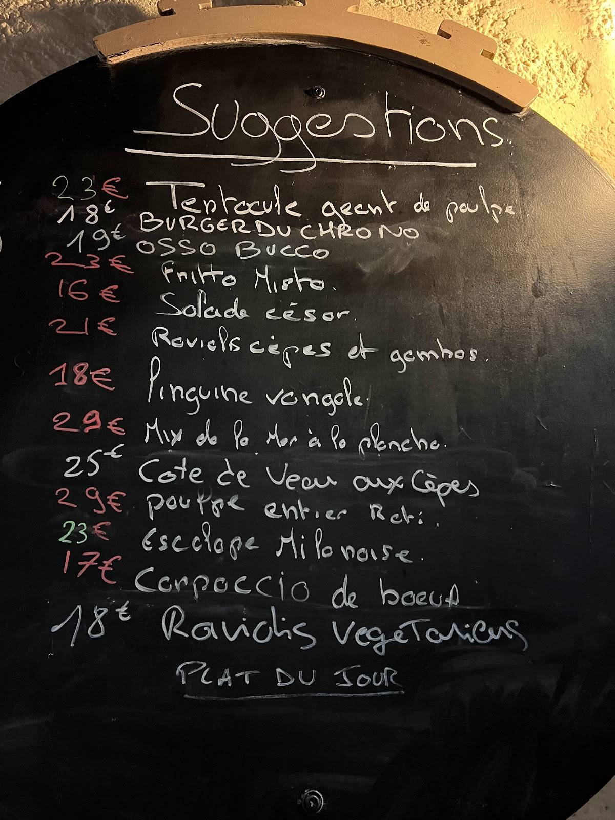 Menu au Le Chrono pizzeria, Antibes