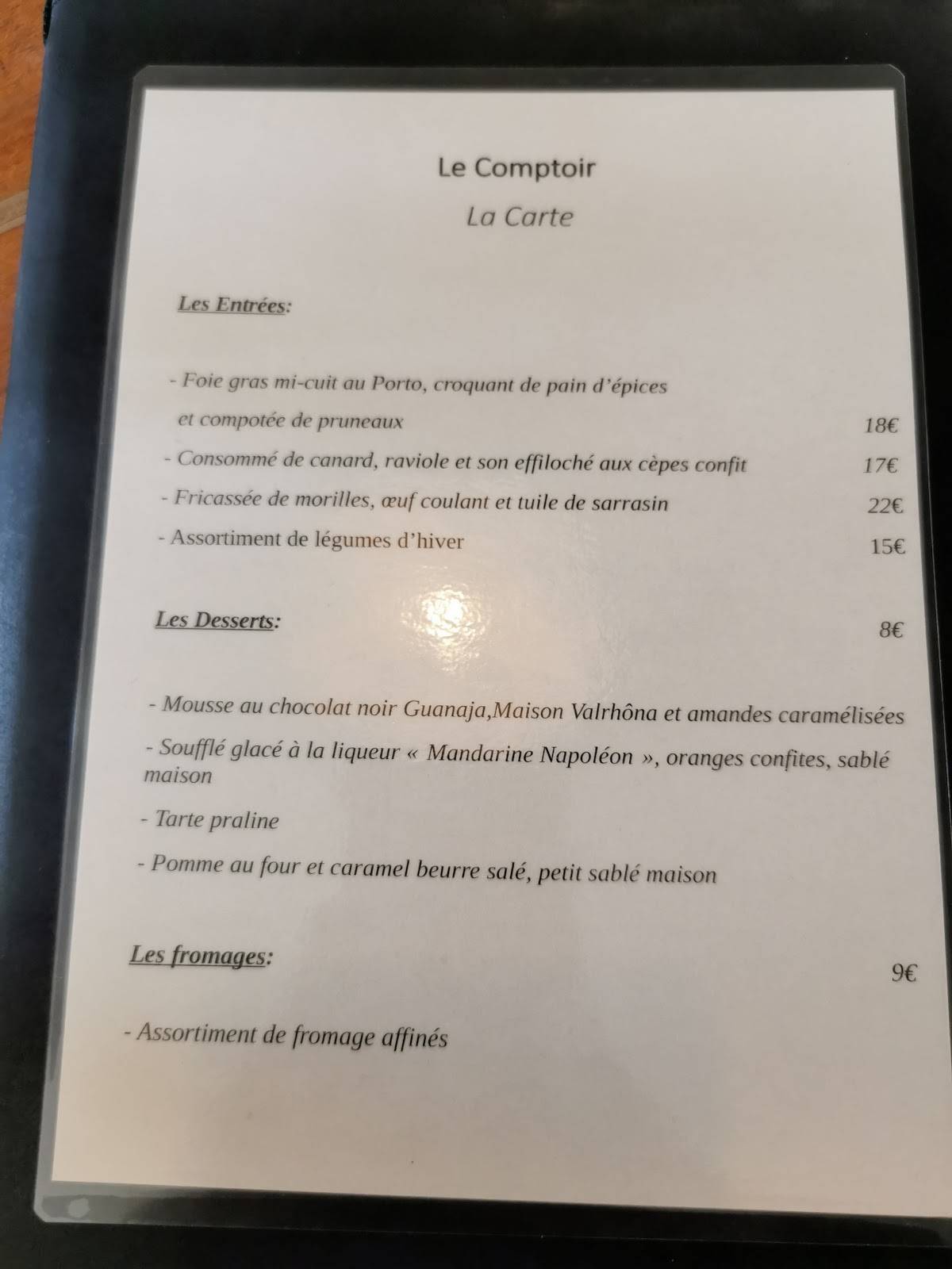 Menu au Le Comptoir restaurant, Sault-Brénaz
