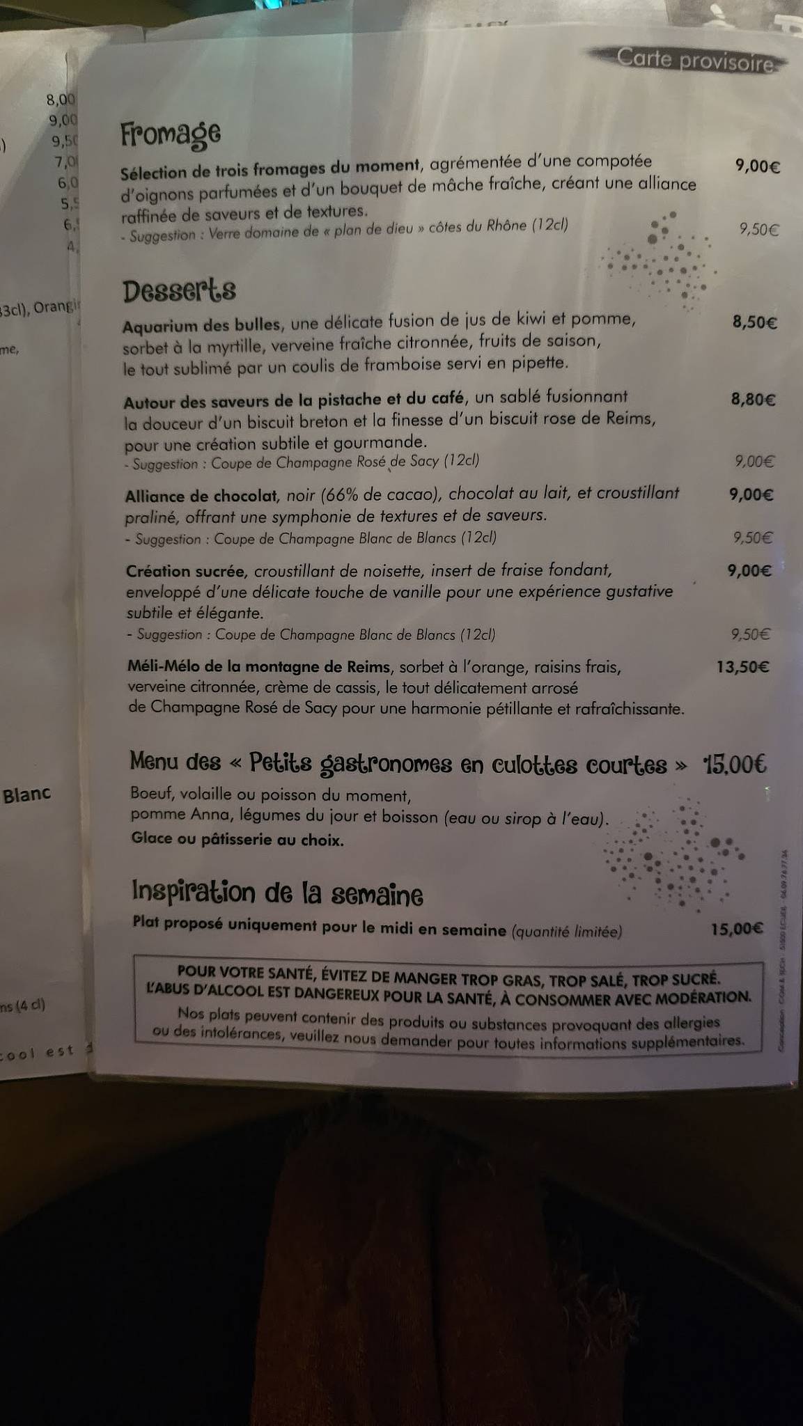 Menu au Le comptoir à Bulles restaurant, Sacy, 6 Pl. Saint-Avertin