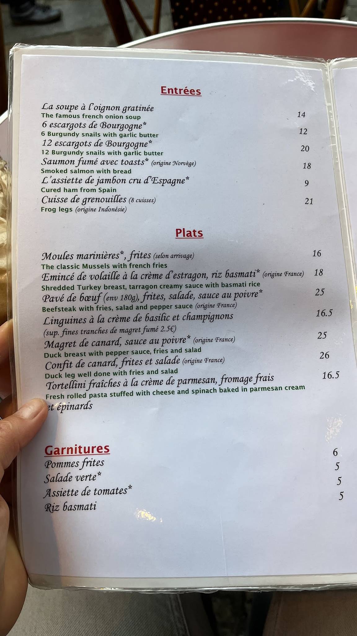 Menu at Le Consulat cafe, Paris, 18 Rue Norvins