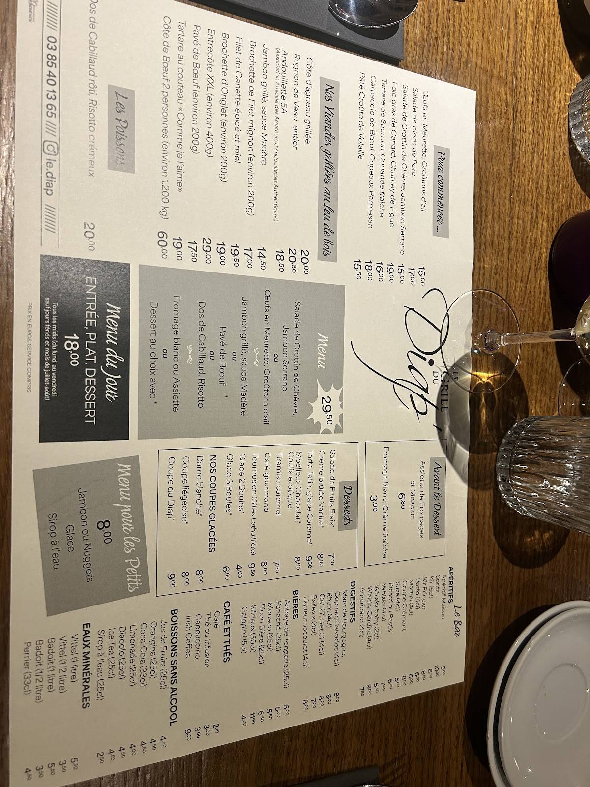 Menu au Le Diap' restaurant, Cuisery, Rte de Tournus